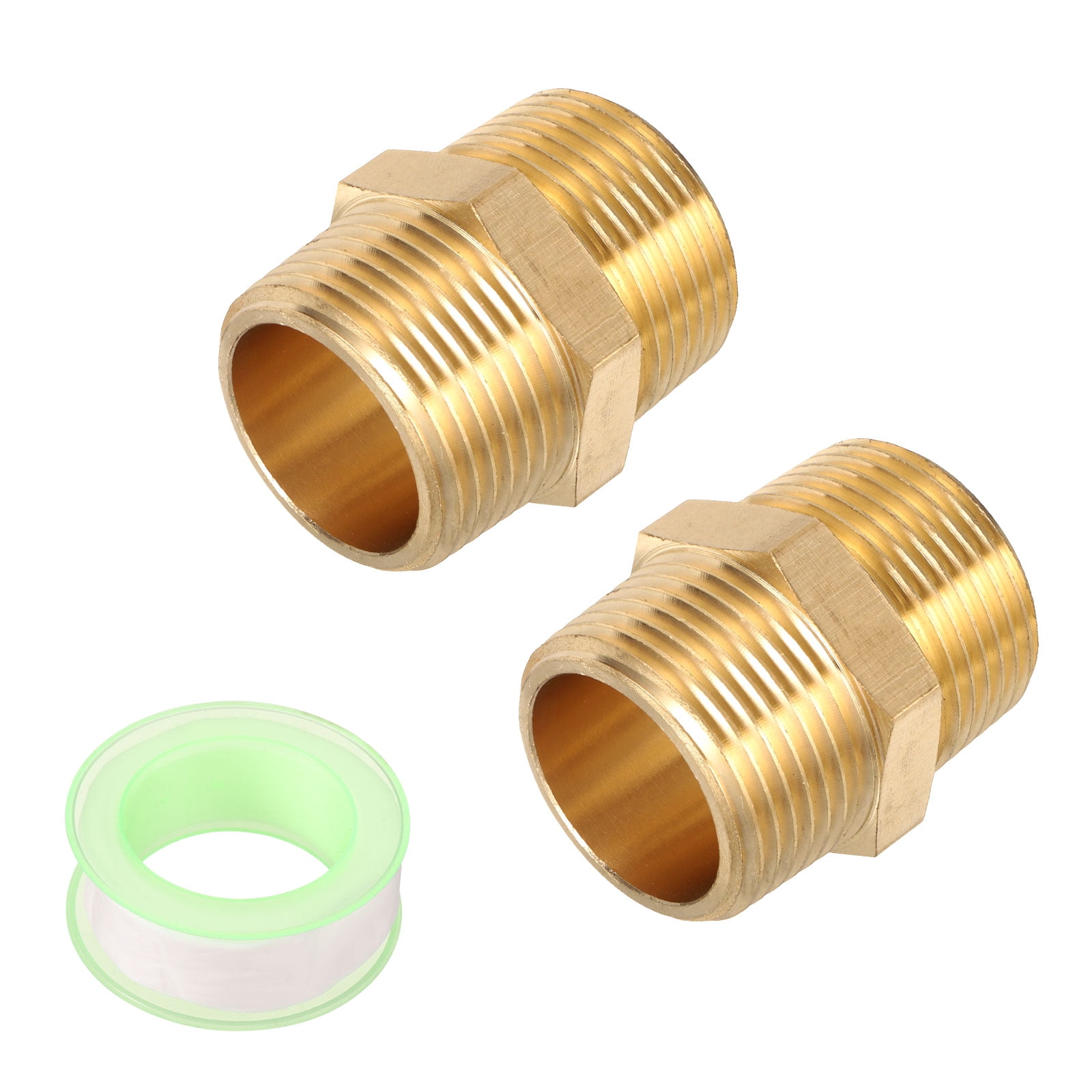 Uxcell 2pcs Hex Nipple Brass Pipe Fitting, 1 NPT Male x 1 NPT Male ...
