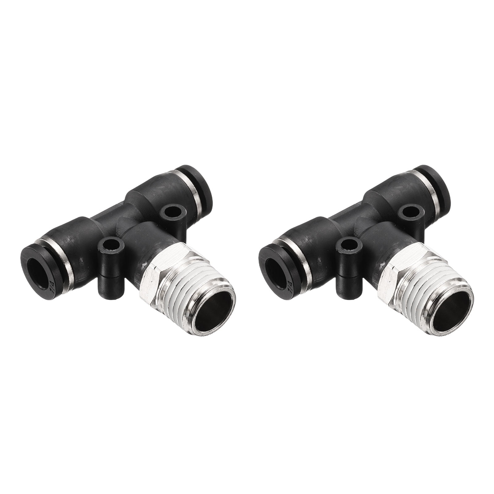 Uxcell 2pcs Pneumatic Male Branch Tee 1/4" Tube OD x 1/4" NPT Thread Quick Push to Connect Brass ...