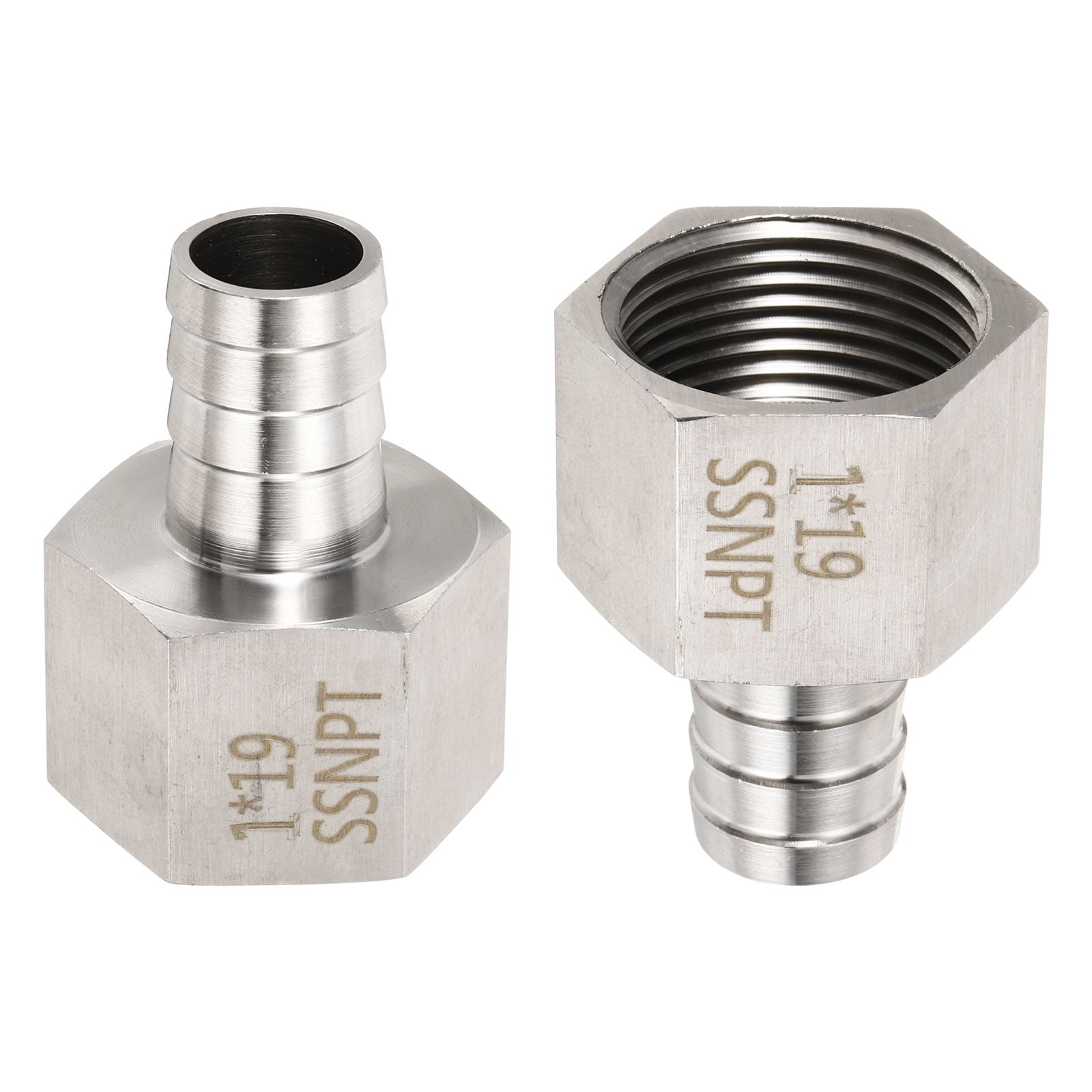 Uxcell 2pcs Stainless Steel Barbed Fitting 1" NPT Female to 3/4" Hose ...