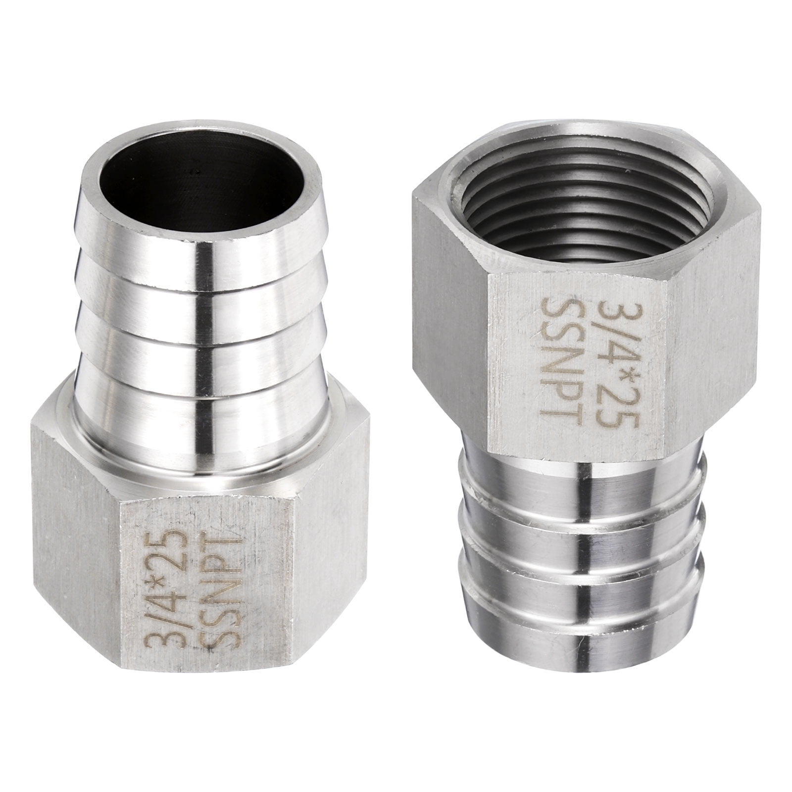 Uxcell 2pcs Stainless Steel Barbed Fitting 3/4" NPT Female to 1" Hose ...