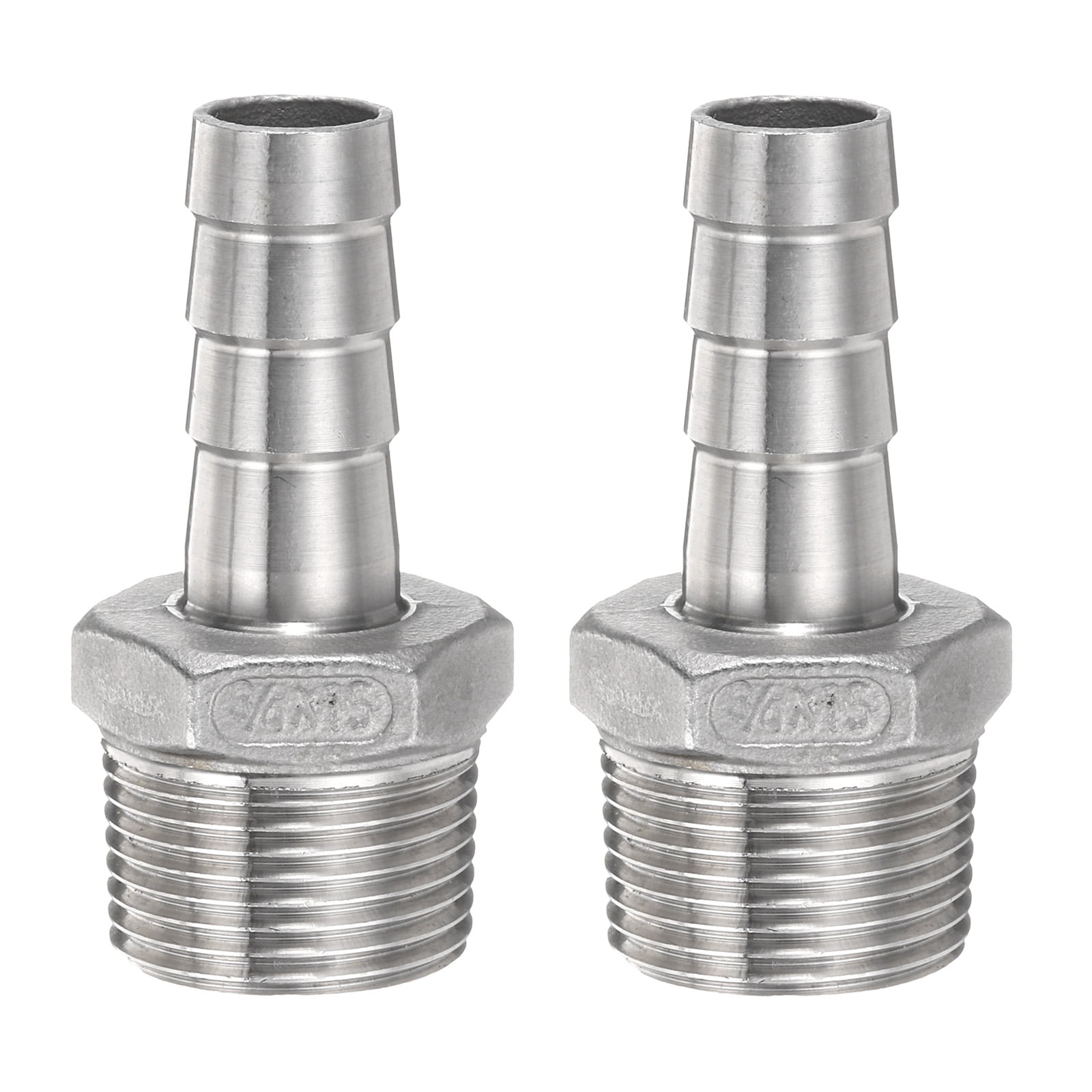 Uxcell 2pcs Stainless Steel Hose Barb Fitting 15mm Barbed x G 3/4" Male ...