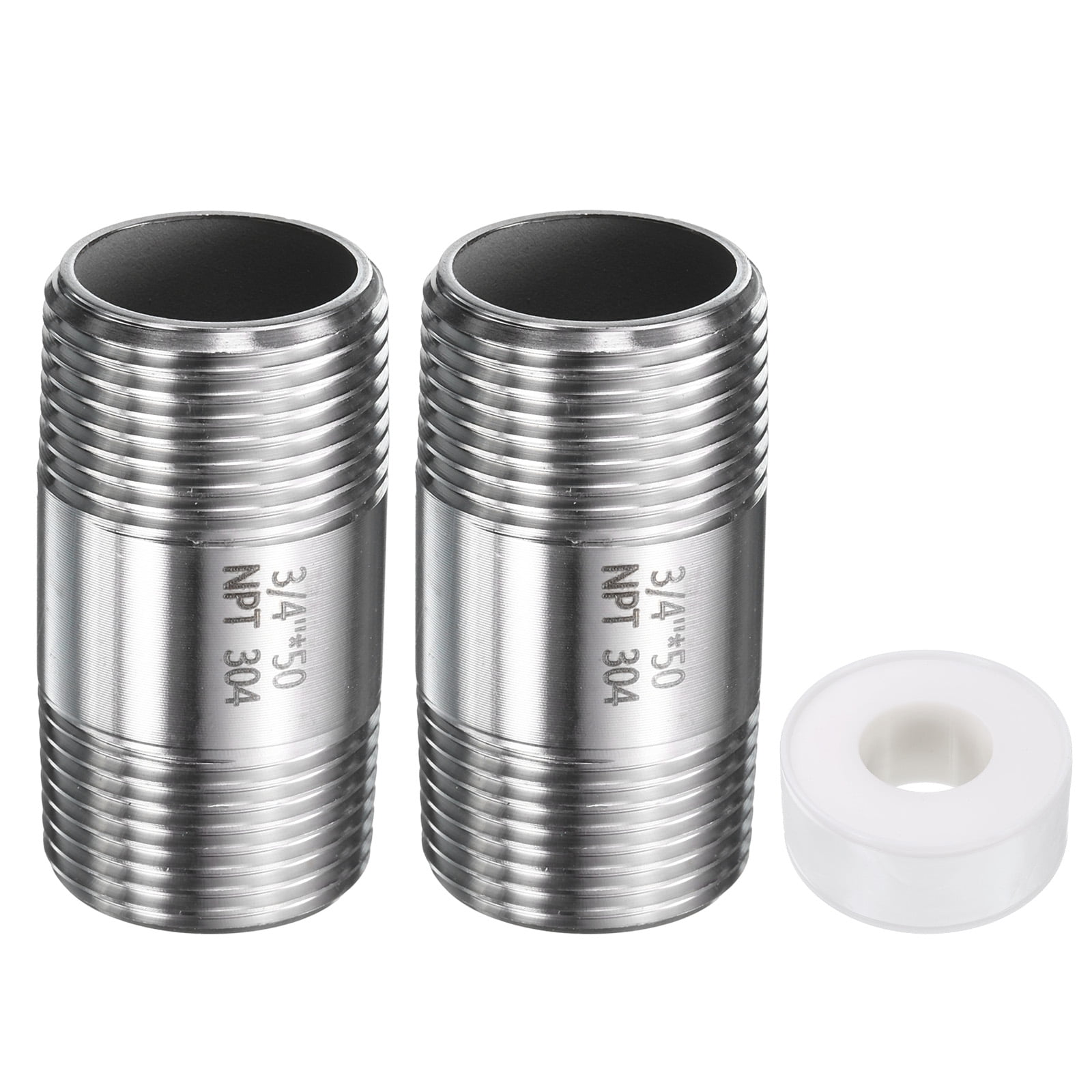 Uxcell 2pcs Stainless Steel Nipple Pipe Fitting 3/4" NPT x 3/4" NPT Male Threaded 1.95" Length ...