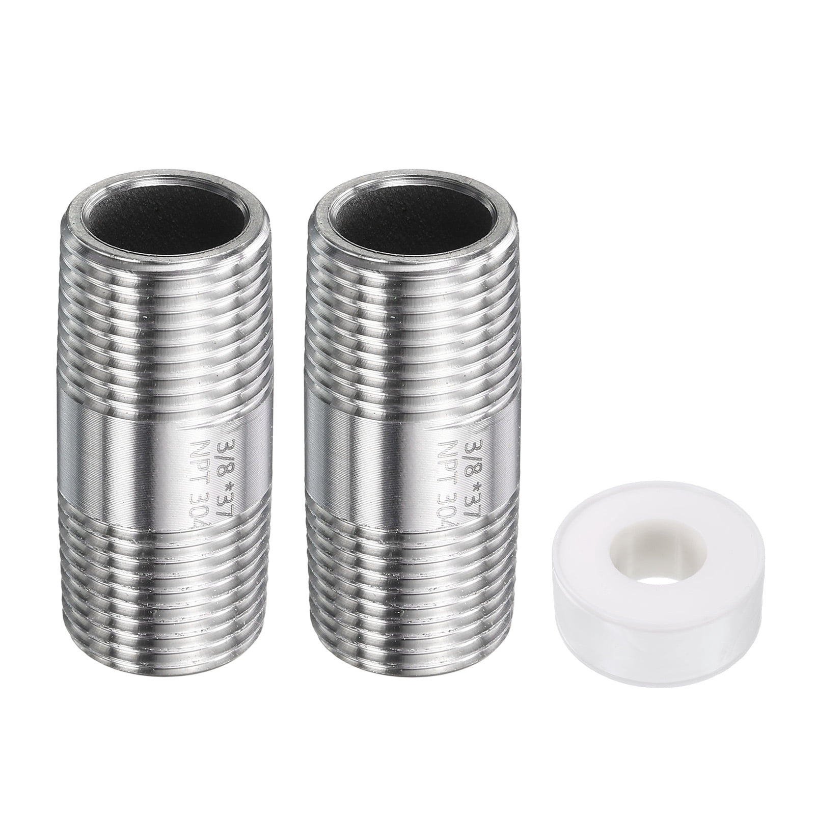 Uxcell 2pcs Stainless Steel Nipple Pipe Fitting 3/8" NPT x 3/8" NPT ...