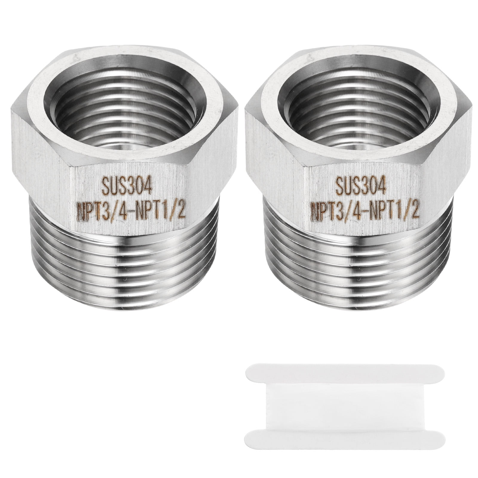 Uxcell 2pcs Stainless Steel Pipe Fitting 1/2" NPT Female x 3/4" NPT Male Reducer Hex Bushing ...