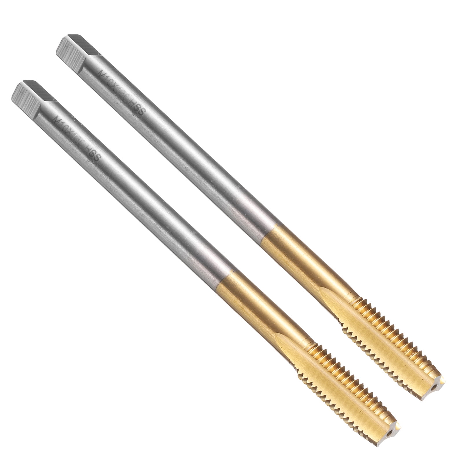 Uxcell 2pcs Straight Flute Thread Tap, M10 x 1.5 130mm Extra Long Metric Titanium Coated Screw ...