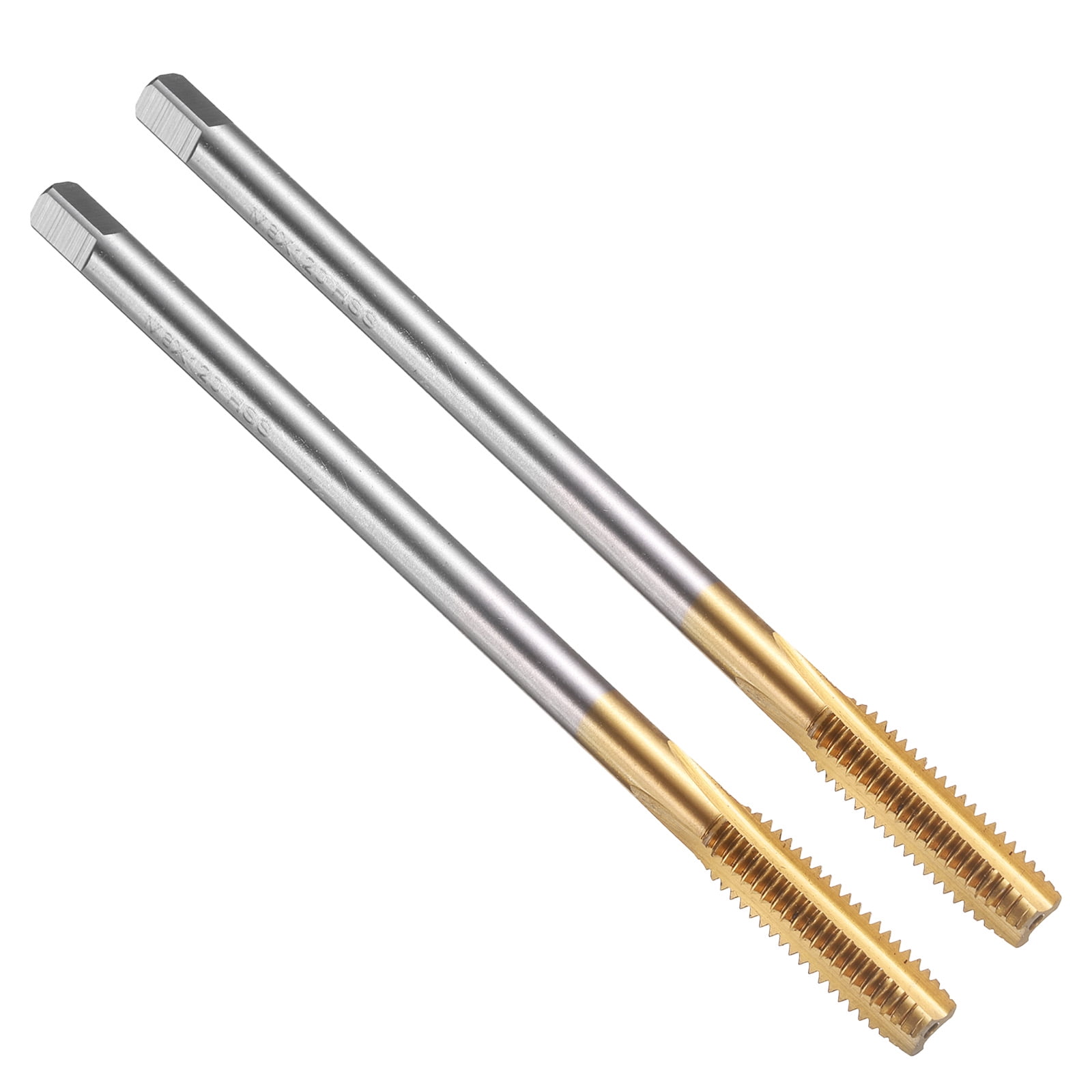 Uxcell 2pcs Straight Flute Thread Taps, M8 x 1.25 120mm Extra Long Metric Titanium Coated Screw ...