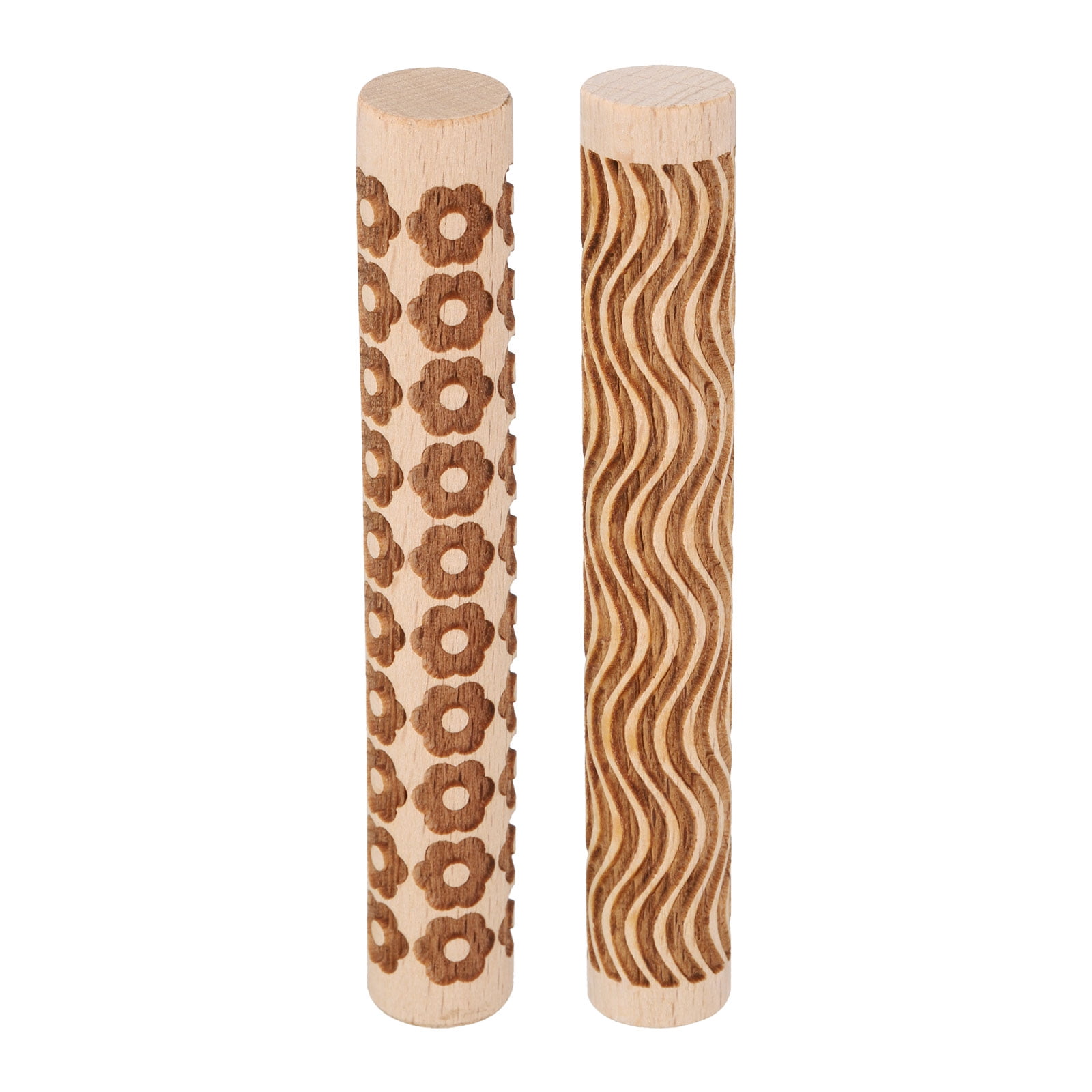 Uxcell 2pcs Wood Clay Roller 4" Curved Lines Flower Pattern Rolling ...