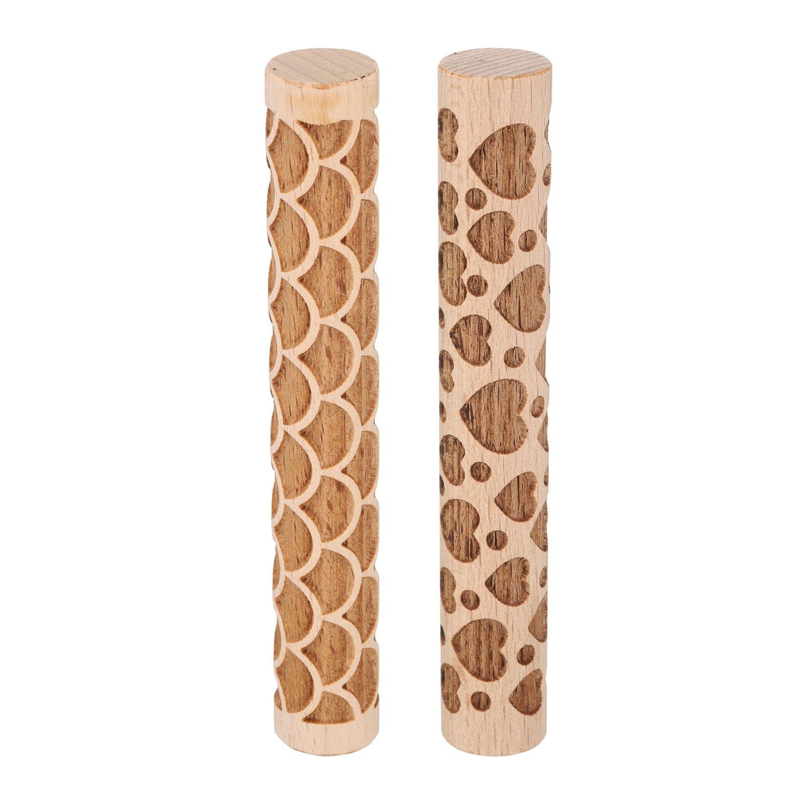 Uxcell 2pcs Wood Clay Roller 4" Fan Heart Pattern Rolling Pins Wood ...