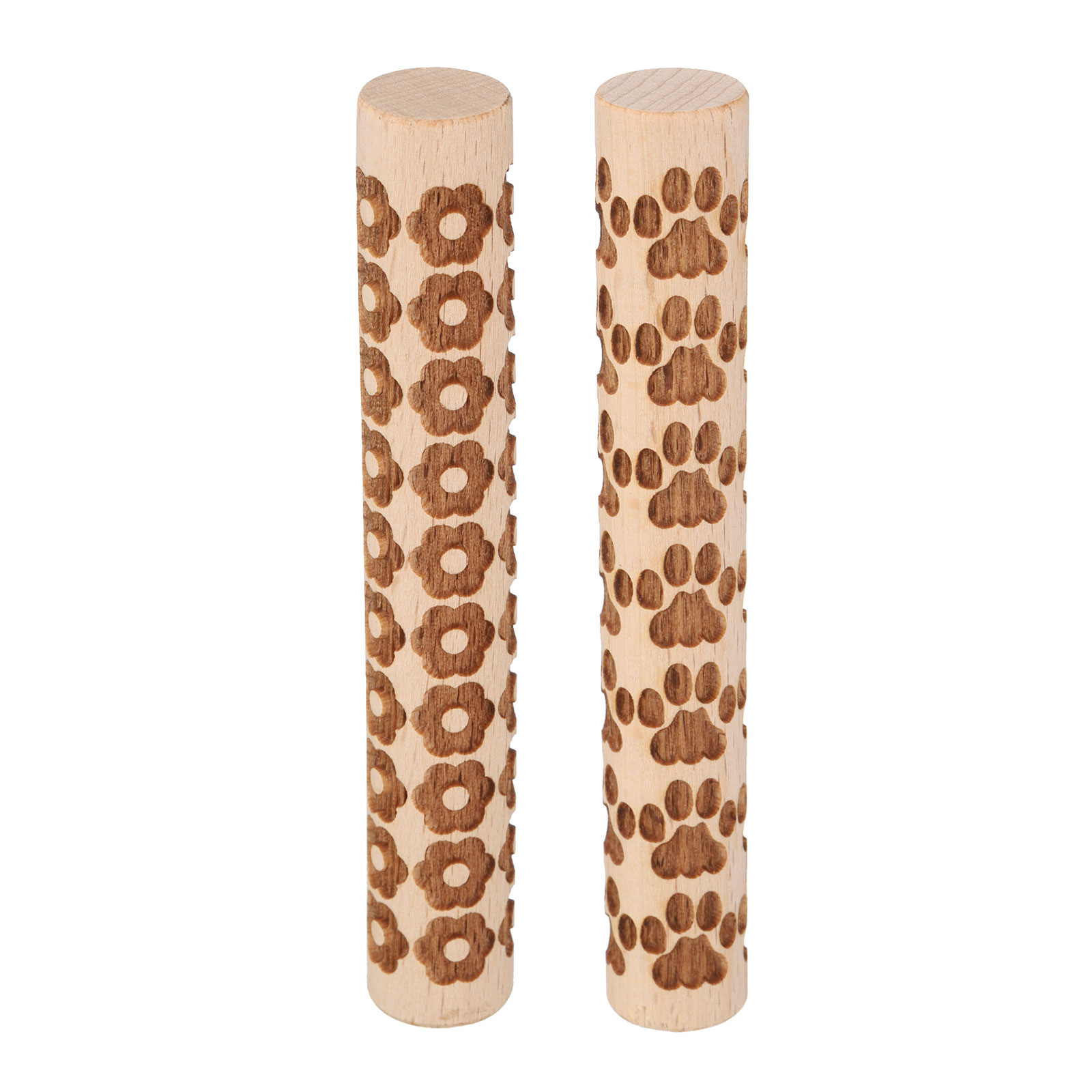Uxcell 2pcs Wood Clay Roller 4" Flower Paw Print Pattern Rolling Pins ...