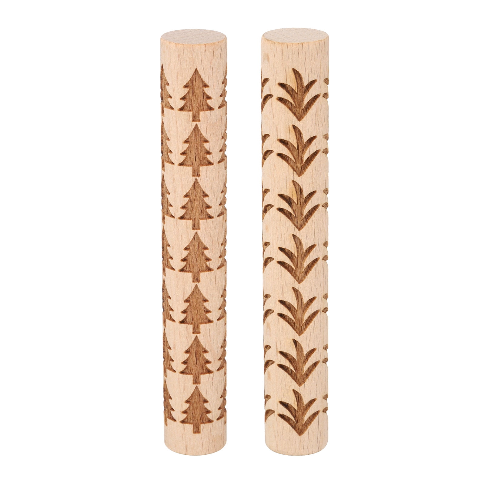 Uxcell 2pcs Wood Clay Roller 4" Grass Pine Tree Pattern Rolling Pins ...