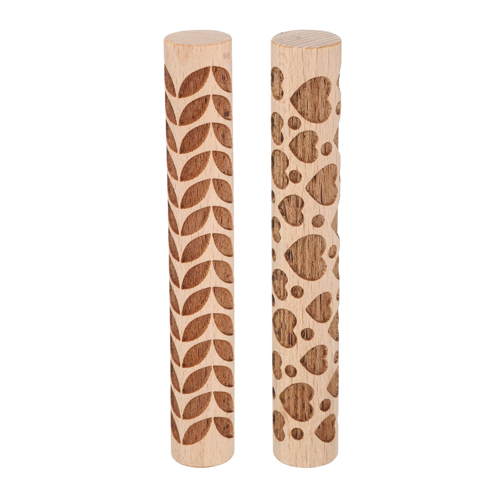 Uxcell 2pcs Wood Clay Roller 4" Heart Leaf Pattern Rolling Pins Wood ...