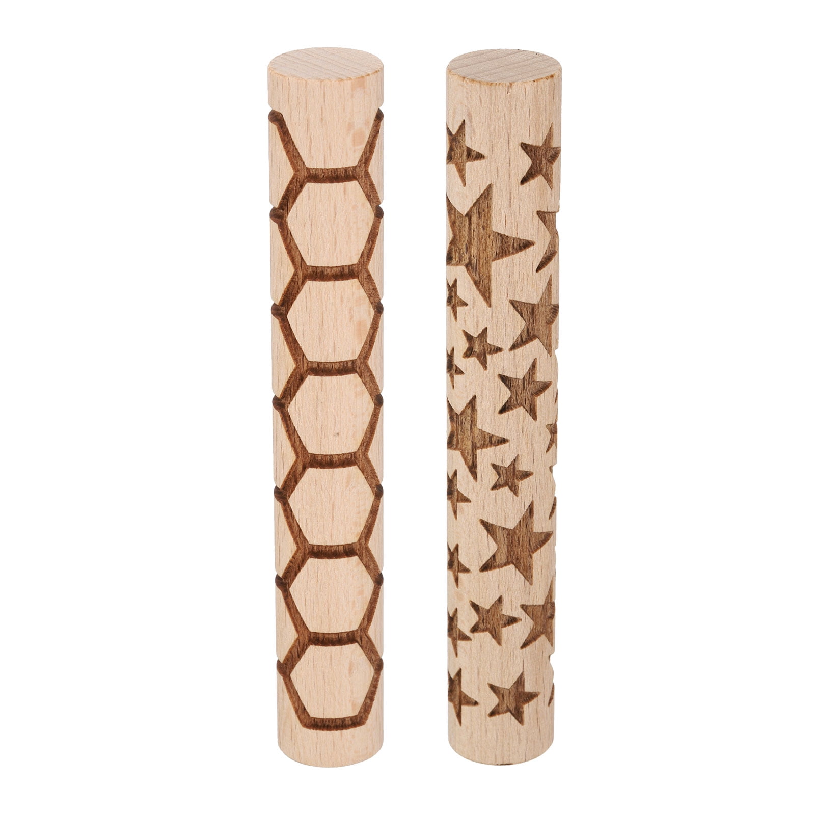Uxcell 2pcs Wood Clay Roller 4" Hexagon Star Pattern Rolling Pins Wood ...