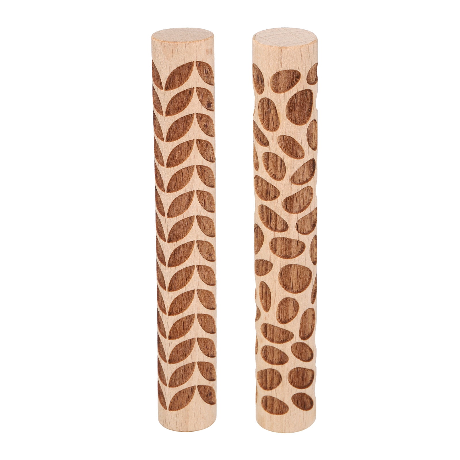 Uxcell 2pcs Wood Clay Roller 4" Leaf Pebble Pattern Rolling Pins Wood ...