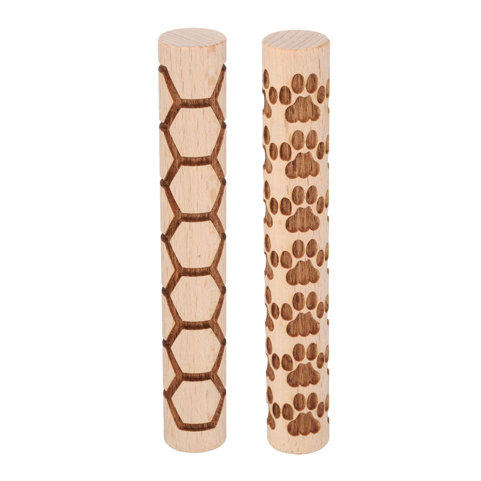 Uxcell 2pcs Wood Clay Roller 4" Paw Print Hexagon Pattern Rolling Pins ...