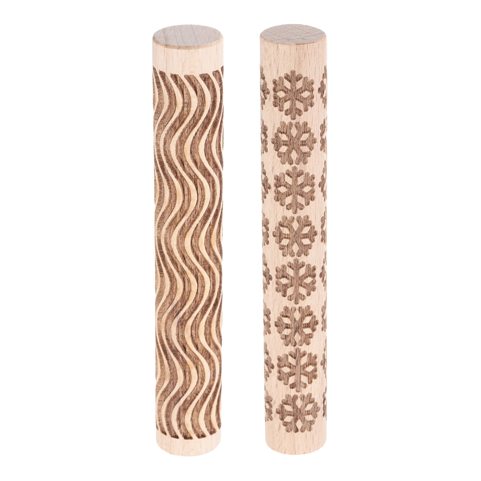 Das Clay Uxcell 2pcs Wood Clay Roller 4"Snowflake Pebble Pattern s Wood ...