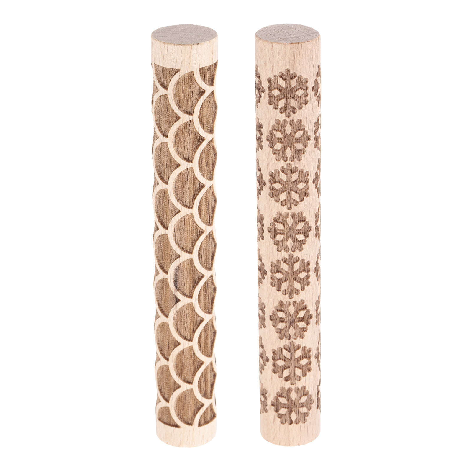 Uxcell 2pcs Wood Clay Roller 4"Snowflake Fan Pattern Rolling Pins Wood ...