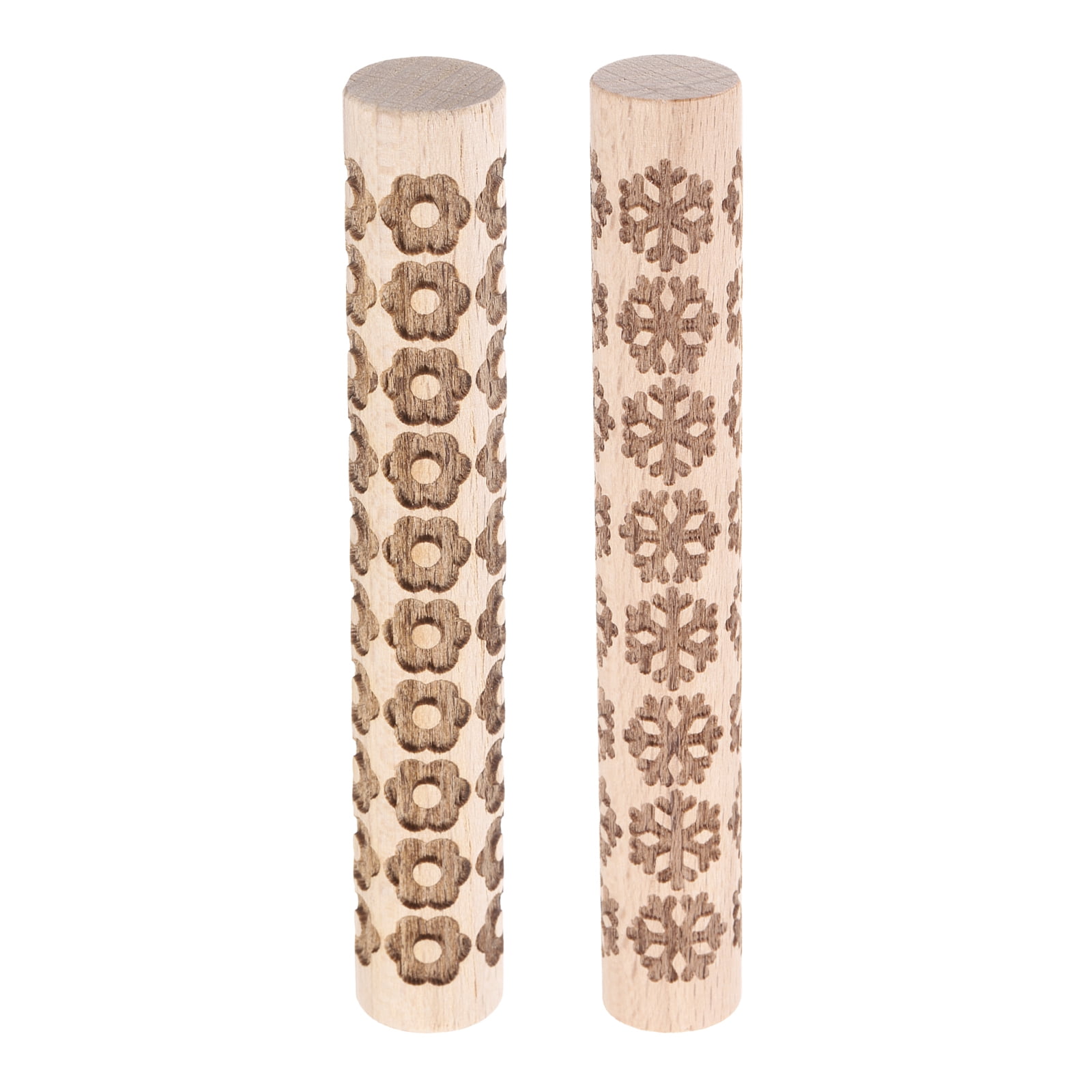 Uxcell 2pcs Wood Clay Roller 4"Snowflake Flower Pattern Rolling Pins ...