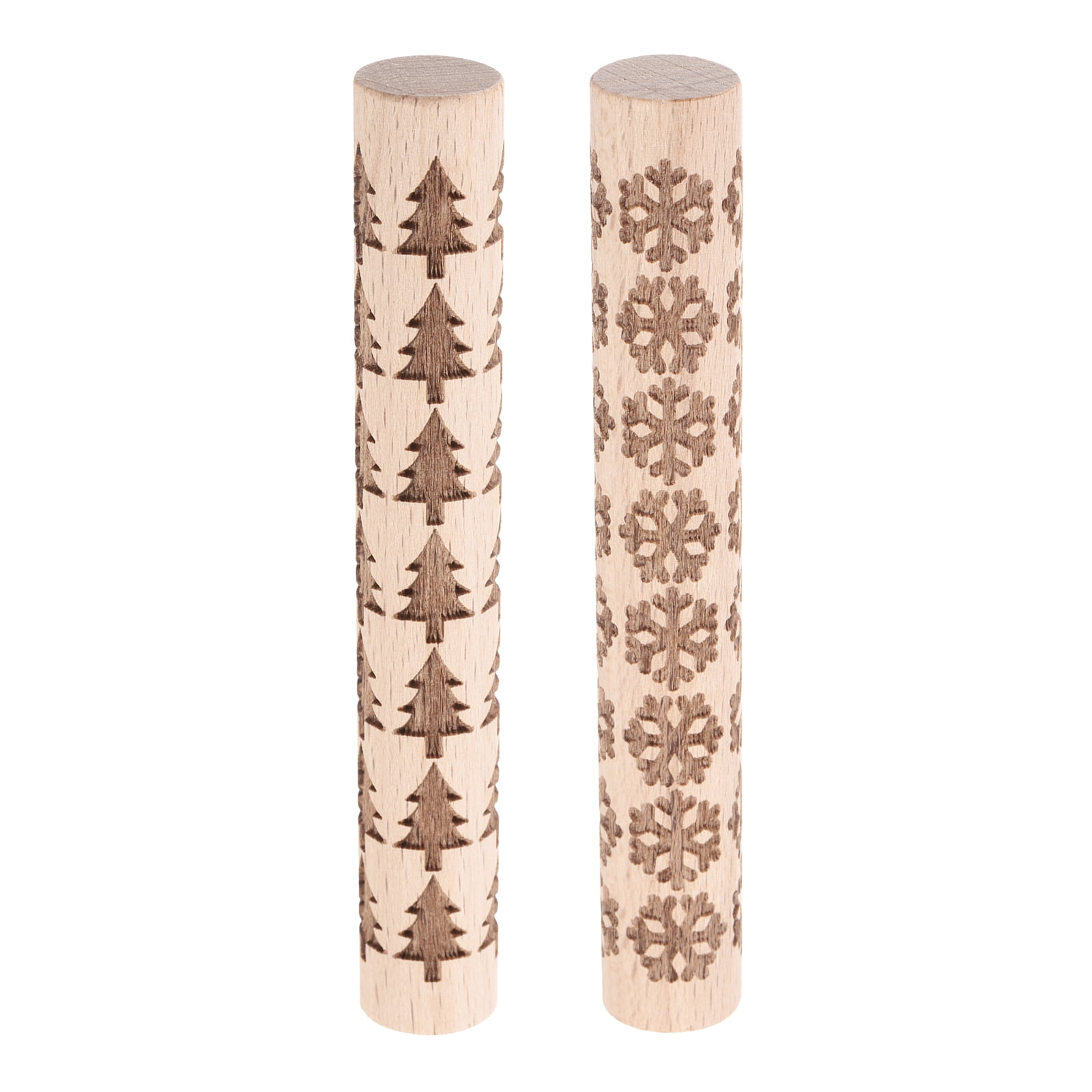 Uxcell 2pcs Wood Clay Roller 4"Snowflake Pine Tree Pattern Rolling Pins ...
