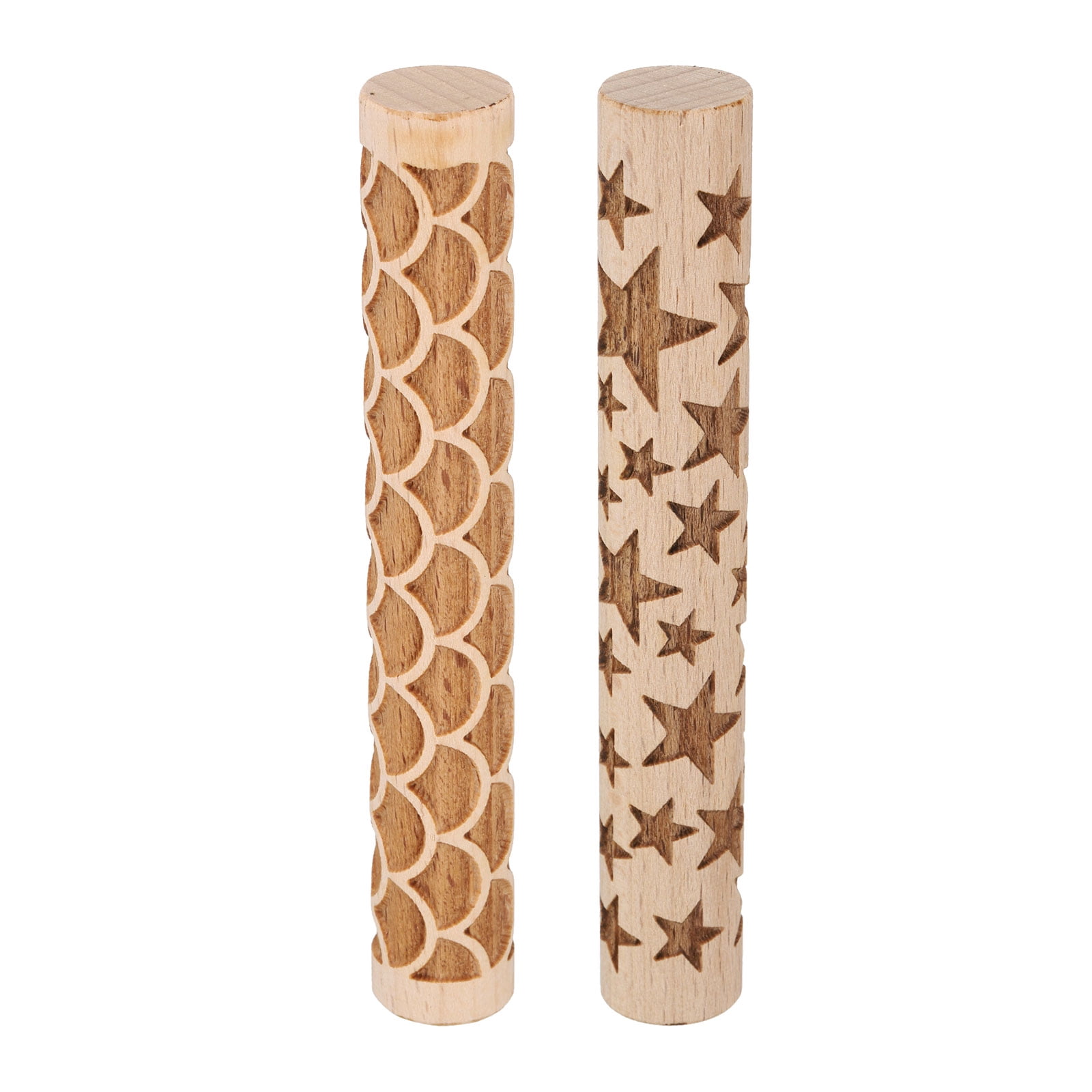 Uxcell 2pcs Wood Clay Roller 4" Star Fan Pattern Rolling Pins Wood ...