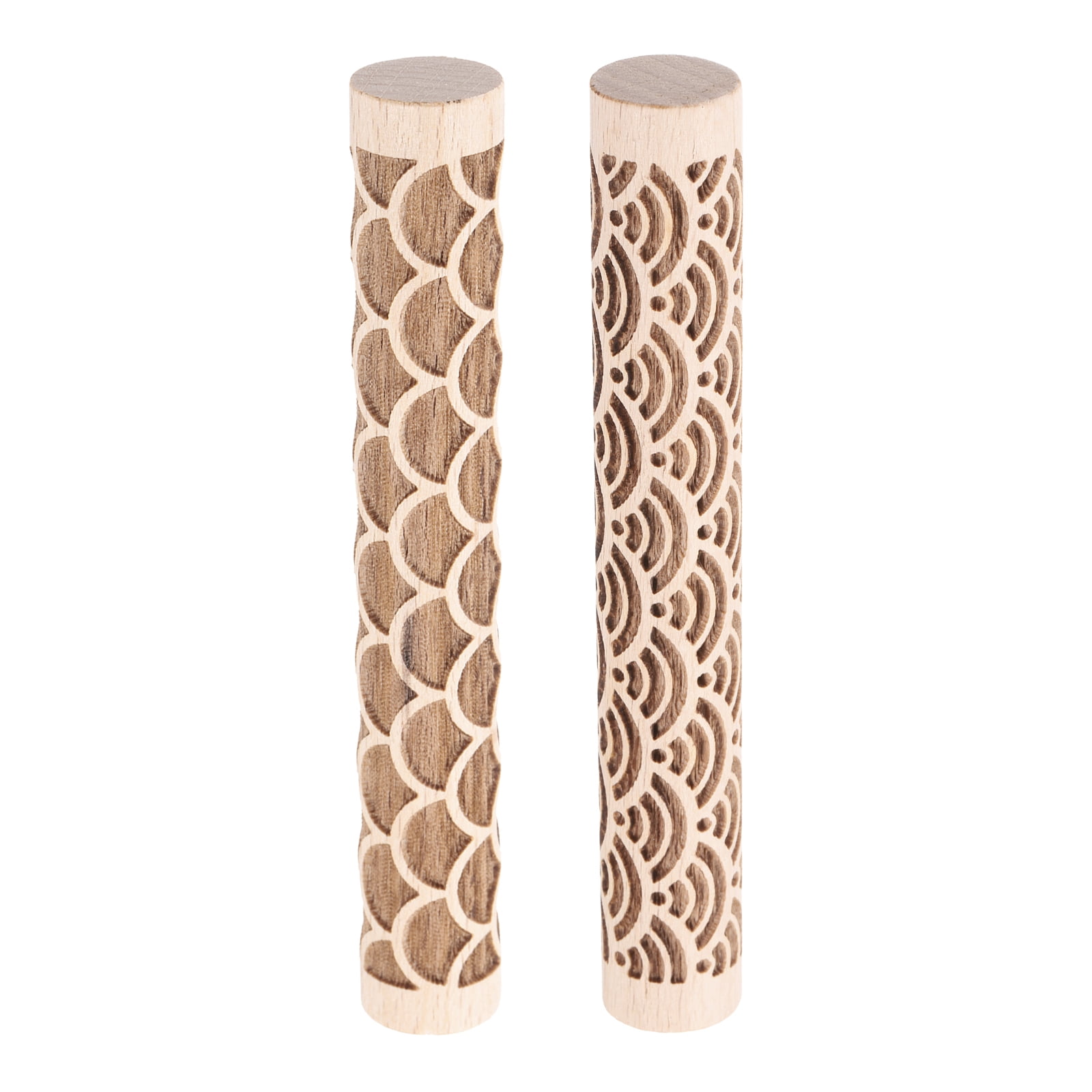 Uxcell 2pcs Wood Clay Roller 4"Water Wave Fan Pattern Rolling Pins Wood ...