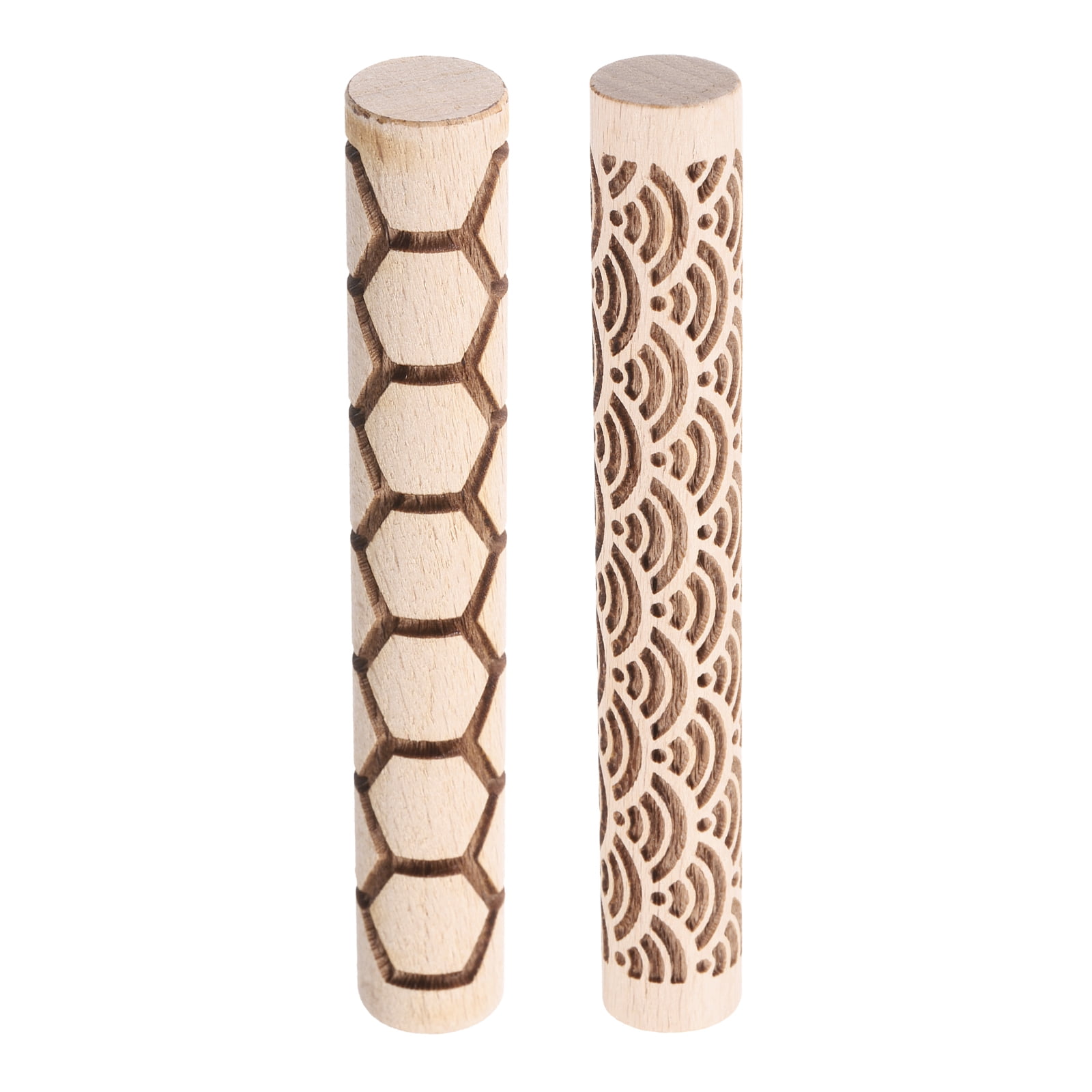 Uxcell 2pcs Wood Clay Roller 4"Water Wave Hexagon Pattern Rolling Pins ...