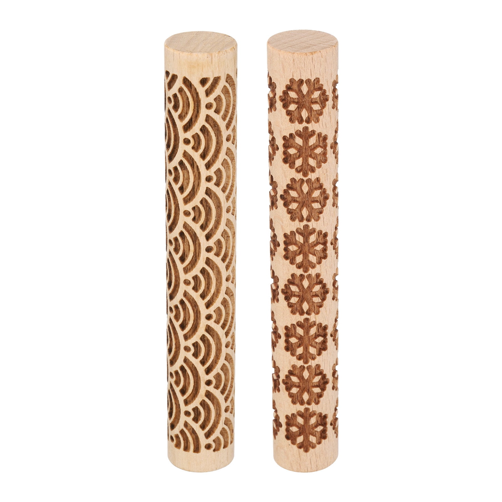 Uxcell 2pcs Wood Clay Roller 4" Water Wave Snowflake Pattern Rolling ...