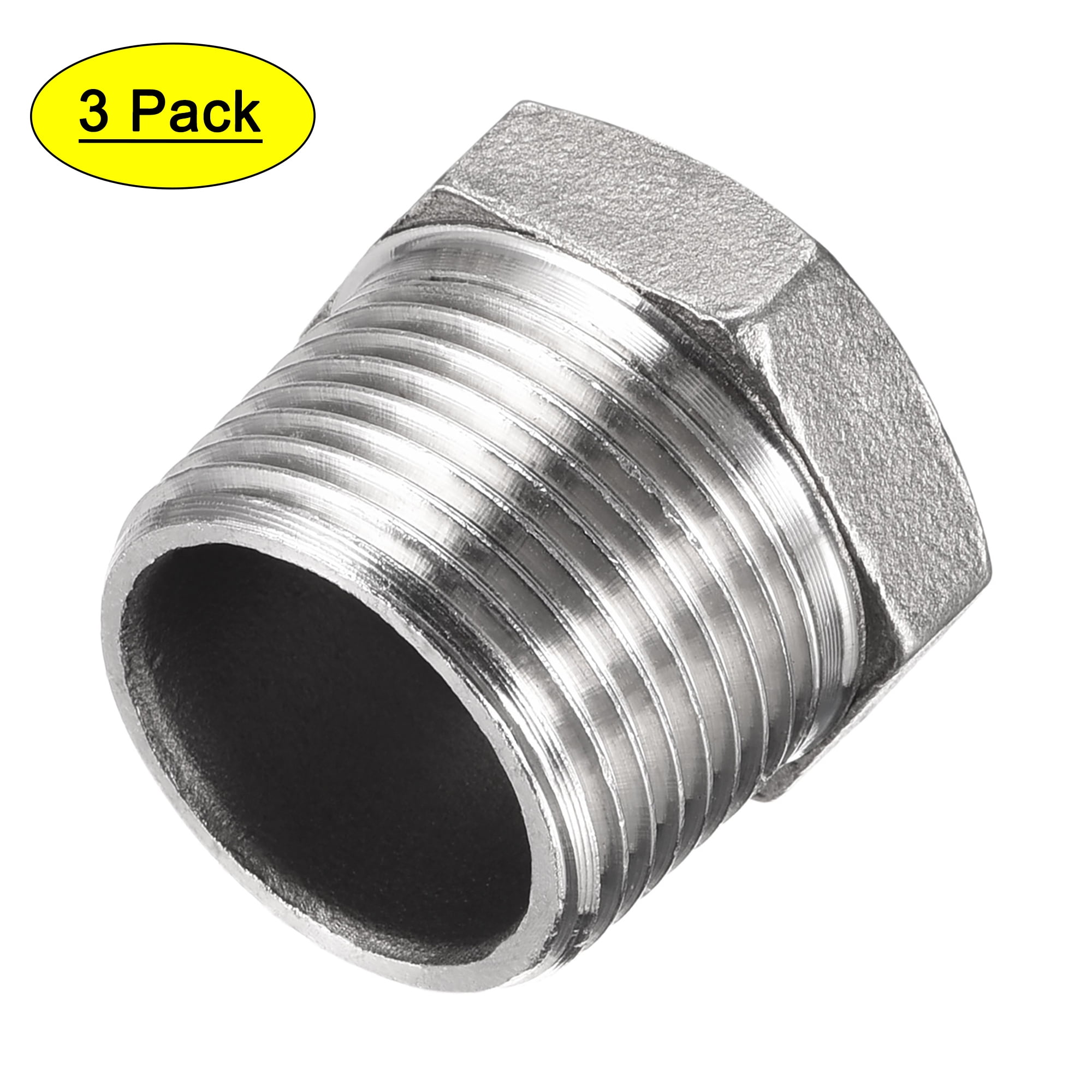 Uxcell 3/4 PT Male to 1/2 PT Female 304 Stainless Steel Pipe Fitting Reducing Hex Bushing 3 Pack ...