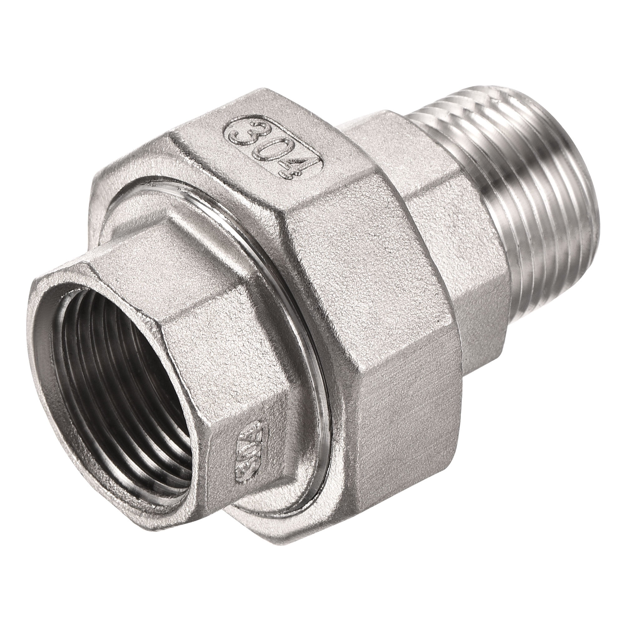Uxcell 3/4PT Male x 3/4PT Female Thread 304 Stainless Steel Hex Head Pipe Fitting Union ...