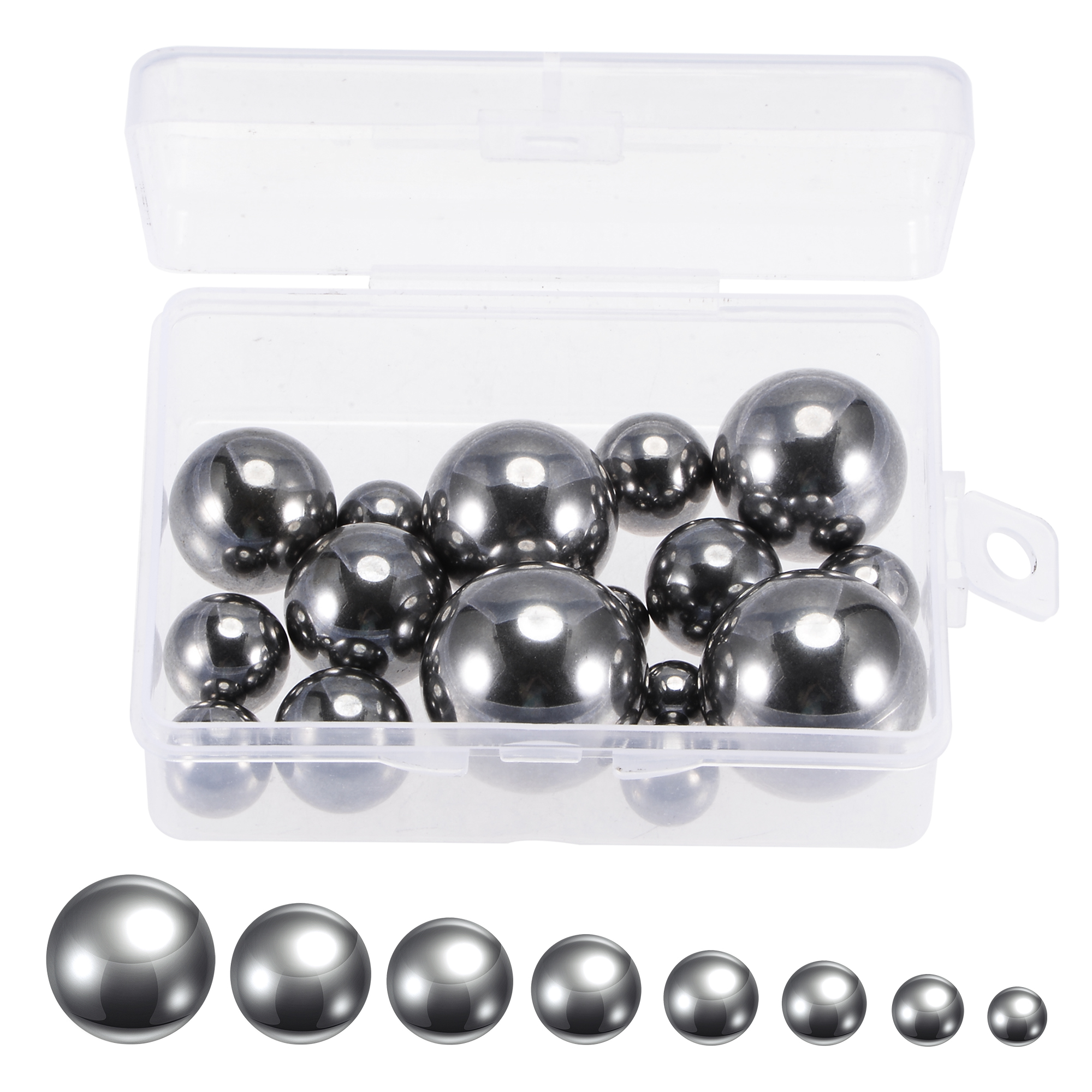 Uxcell 3/8" 7/16" 1/2" 9/16" 5/8" 3/4" 7/8" 1" Bearing Balls Storage Box 16 Pack Chrome Steel ...