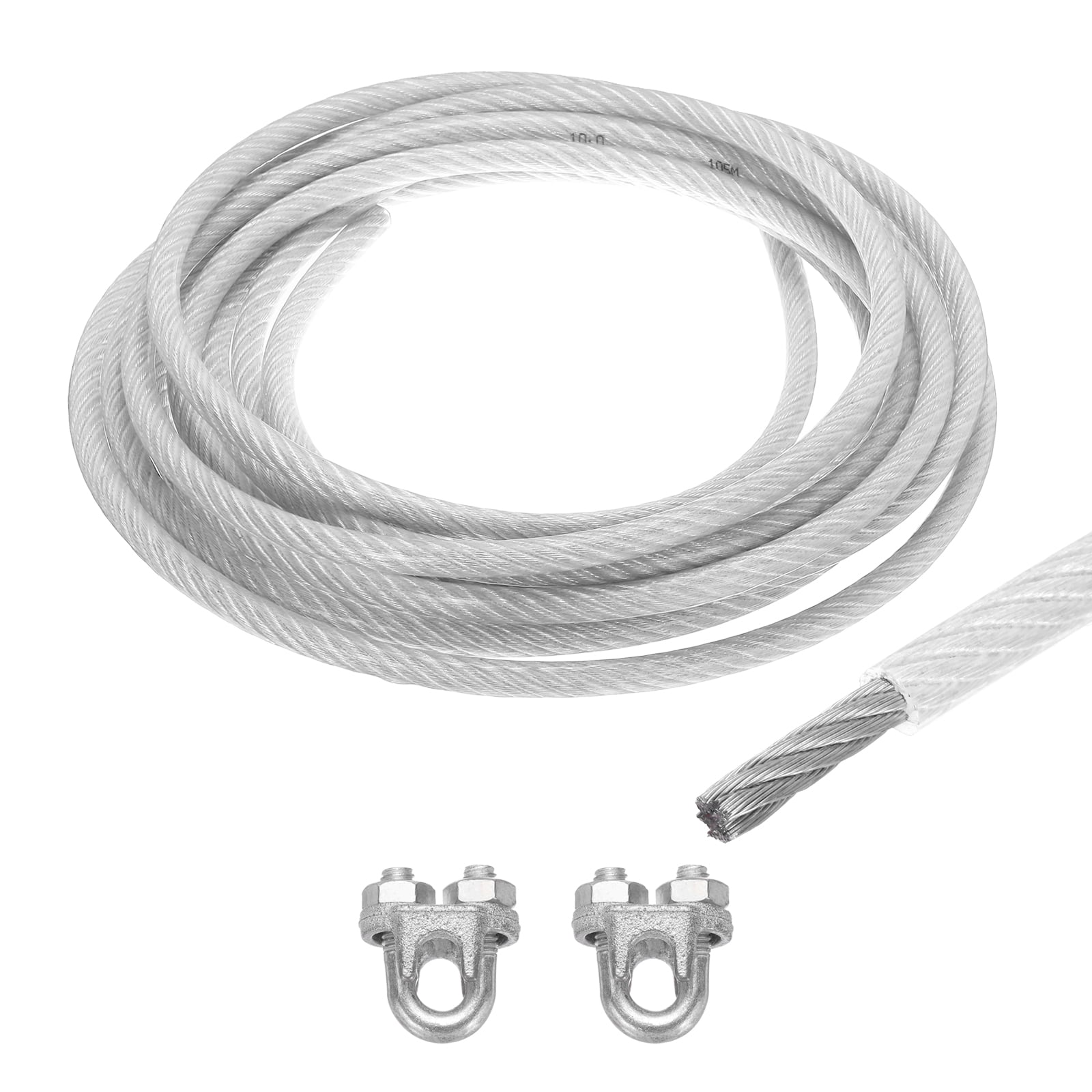Uxcell 3/8 Clear Vinyl Coated Wire Rope 20ft Galvanized Steel with 2PCS ...