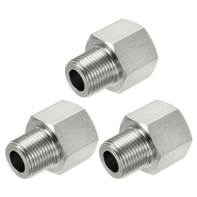 Uxcell 3/8 PT Male to 1/2 PT Female Stainless Steel Pipe Fitting Reducing Hex Bushing 3pcs ...
