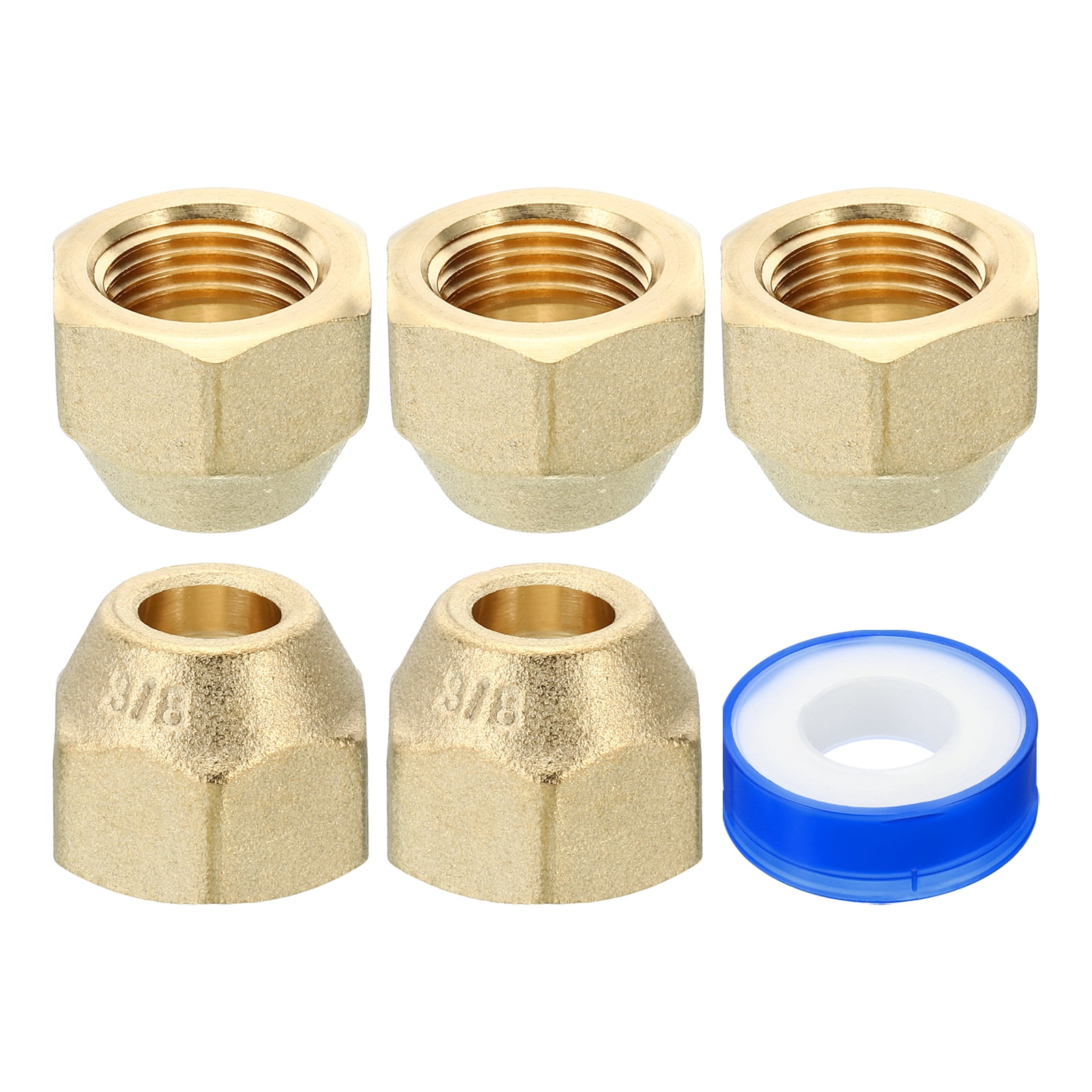 Uxcell 3/8 SAE Brass Flare Nut, 5 Pack 45 Degree Copper Flared Tube ...