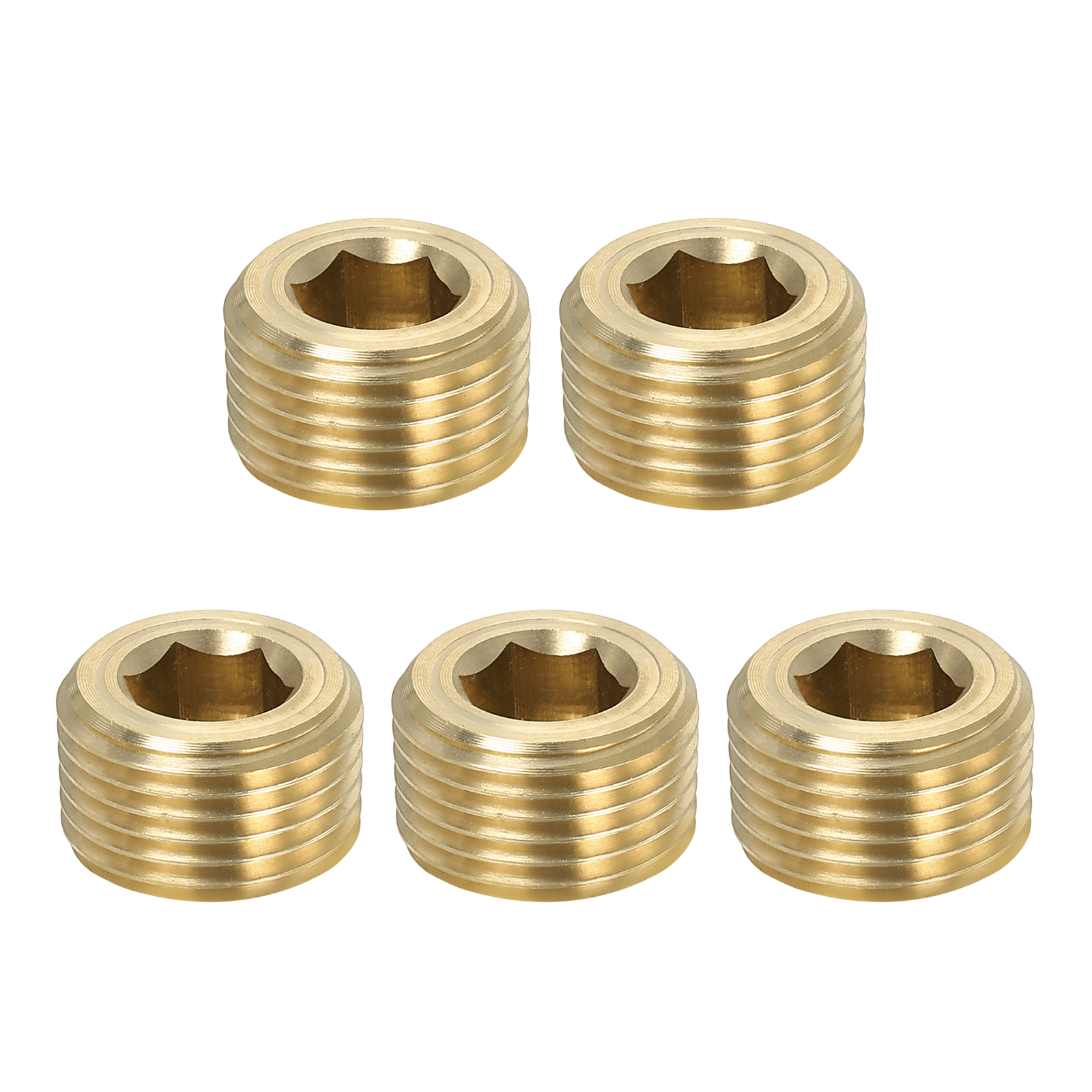 Uxcell 3/8 inch Male NPT Pipe Plug Internal Hex Thread Socket Solid Brass Pipe Plugs 5 Pack ...