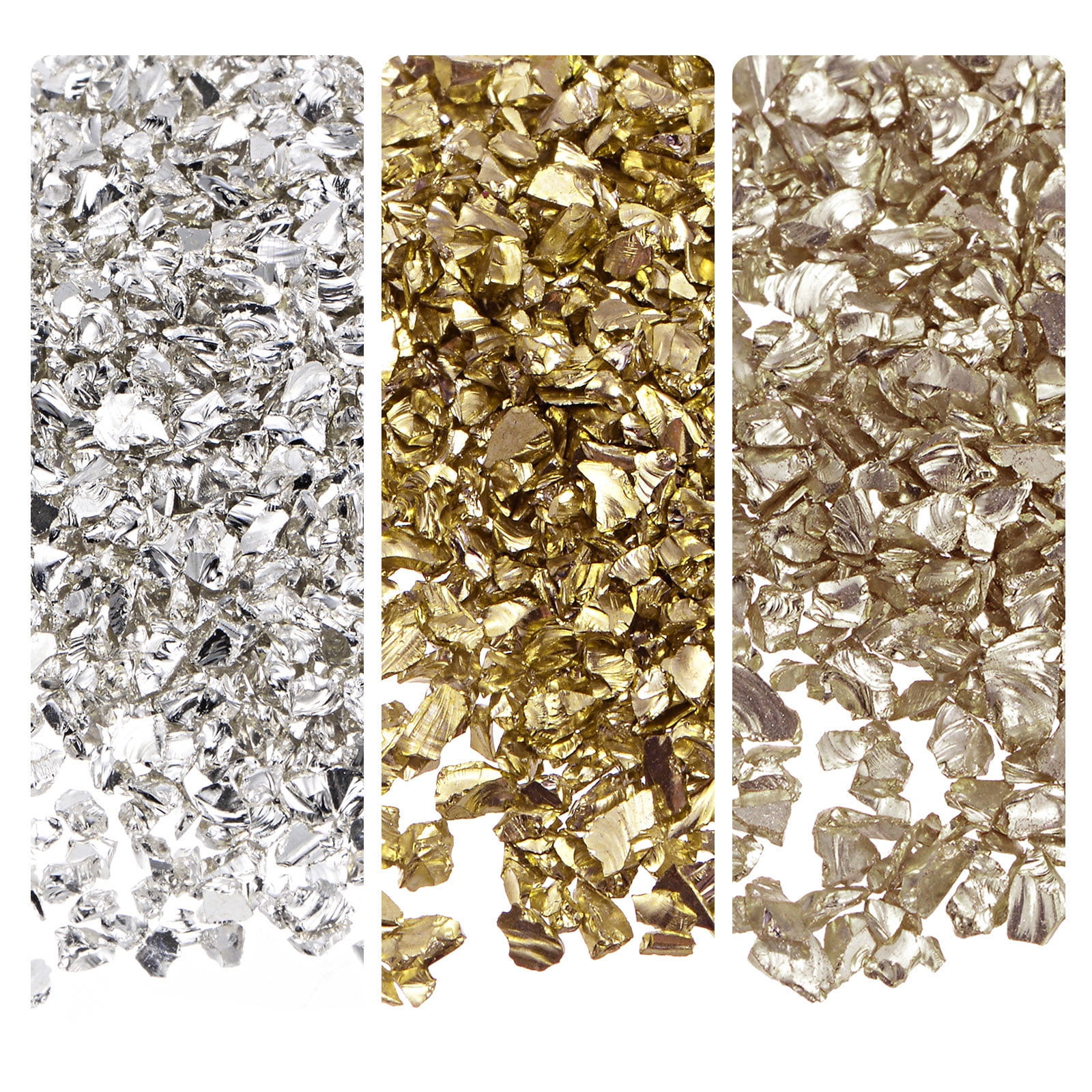Uxcell 3 Colors Crushed Glass Chips, 1-4mm Irregular Sequins Metallic ...