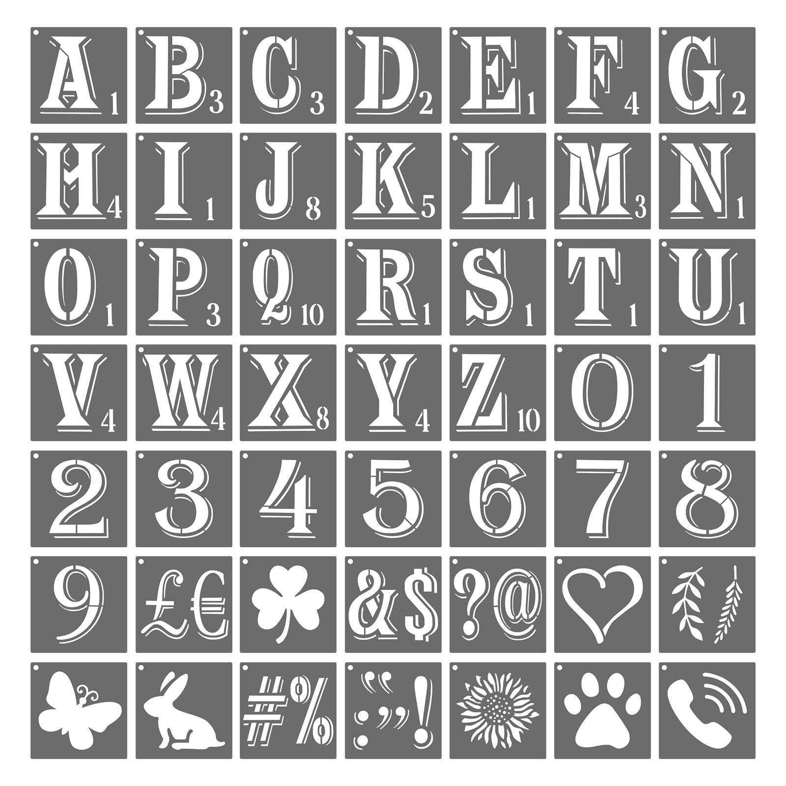 Uxcell 3 Inch Numbers Craft Stencils, 49 Pcs Letter Stencils Alphabet ...