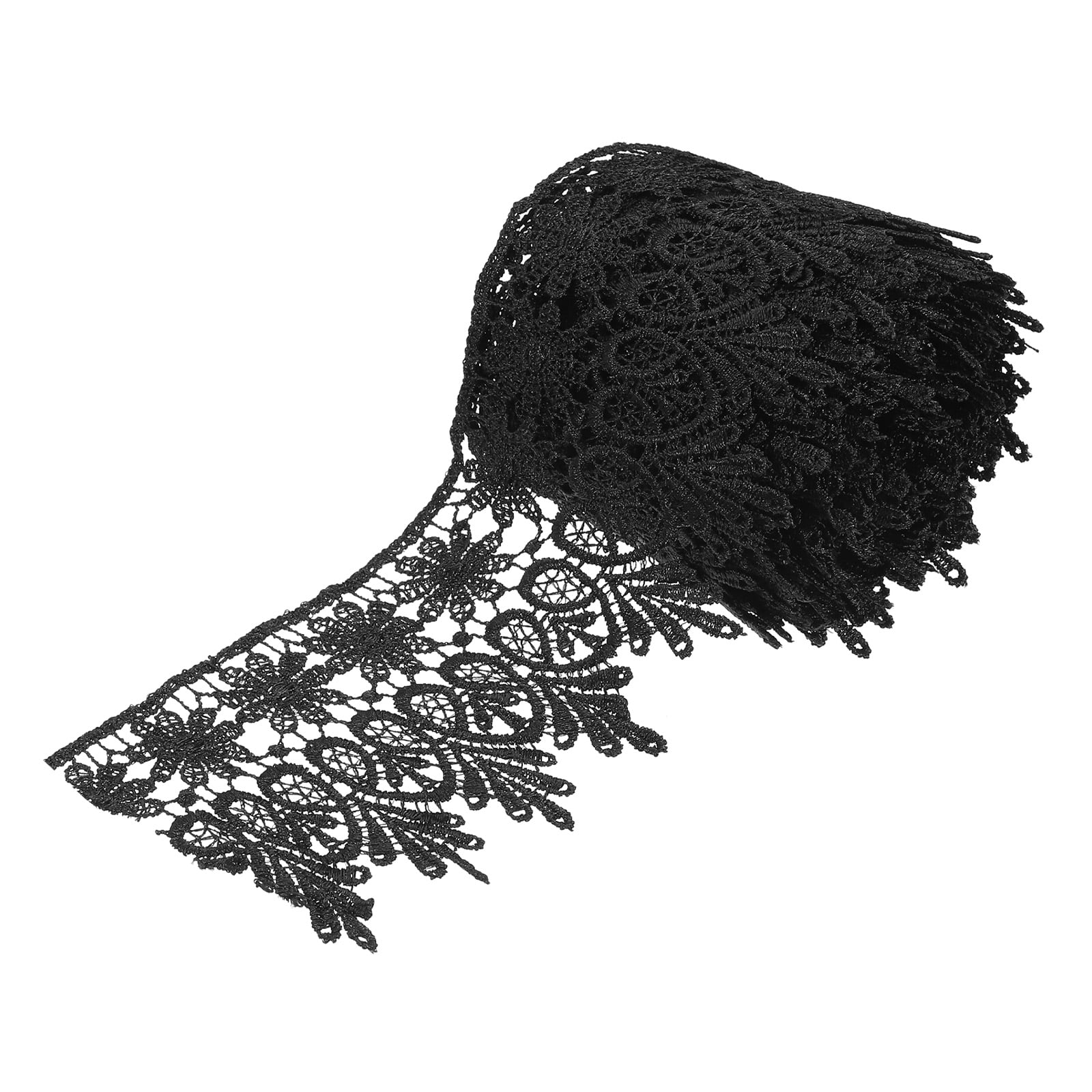 Uxcell 3.14 inch Wide 10 Yard Lace Ribbon Floral Pattern Black ...