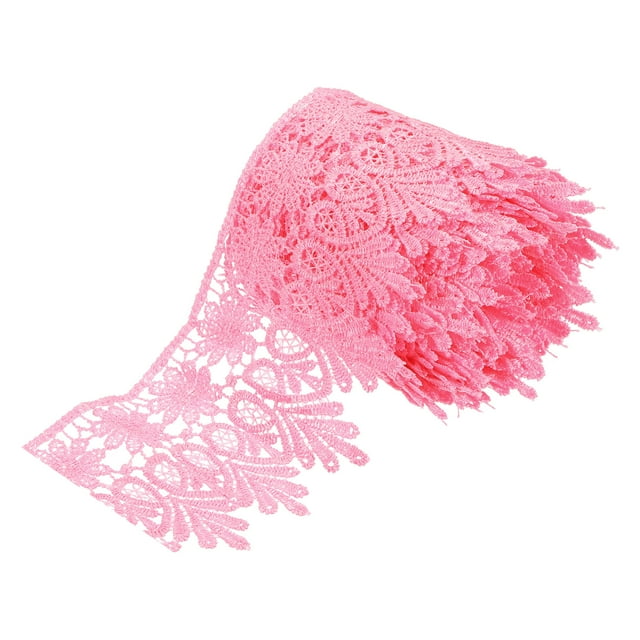 Uxcell 3 Inch Wide 5 Yard Lace Ribbon Floral Pattern Pink Embroidered ...