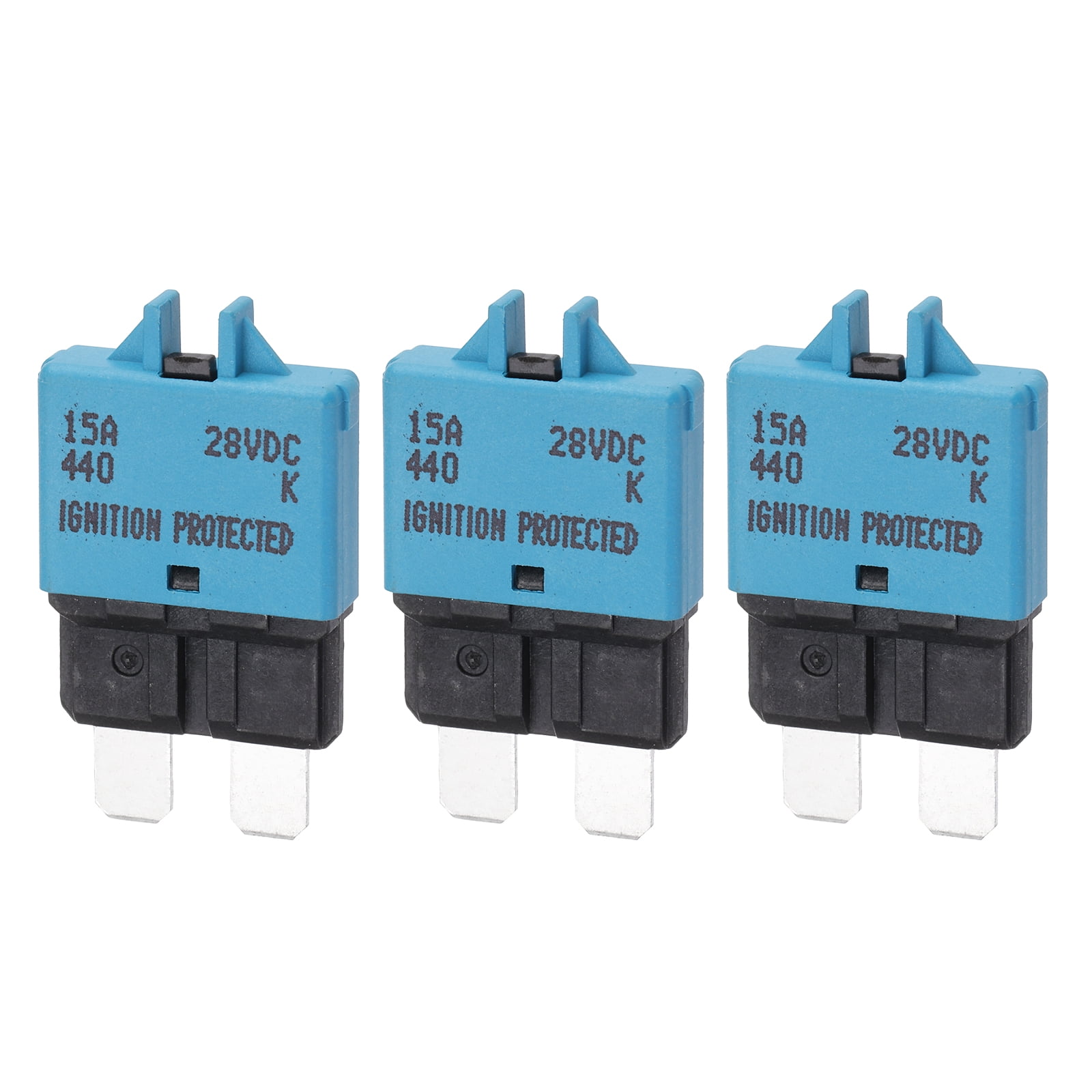 Uxcell 3 Pack 28V DC 15A Blue ATC/ATO Manual Mini Resettable Fuse ...