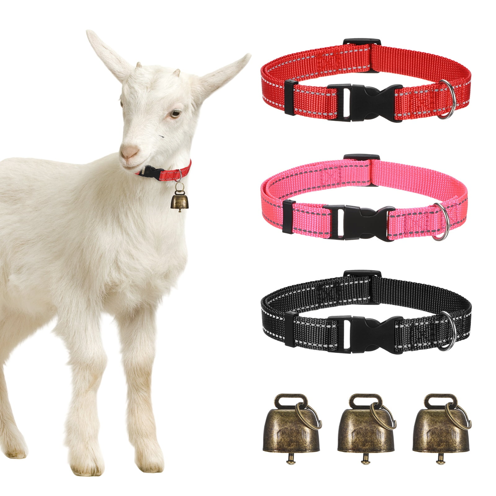 Uxcell 3-Pack Reflective Goat Collars with Bells, 13.8"-20.5" Polyester ...
