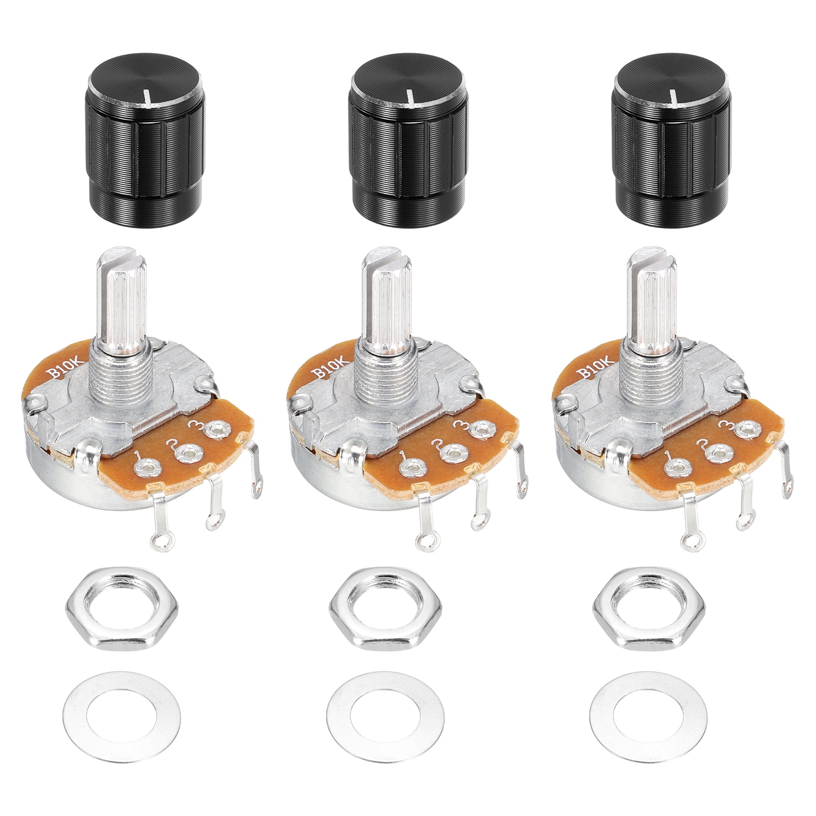 Uxcell 3 Pcs 10K Ohm Rotary Potentiometer, WH138 3 Pin Single Turn ...