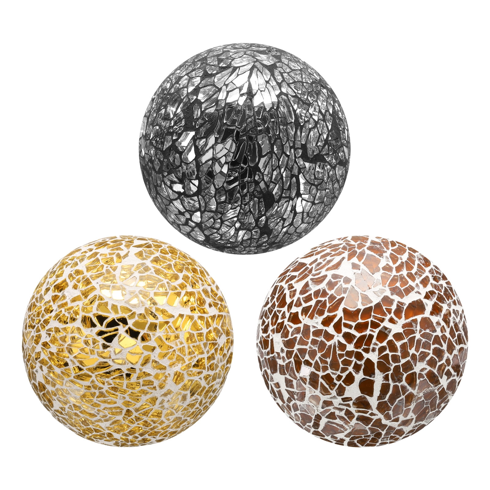 3 Pack 3.15" Decorative Balls Mosaic Glass Balls Orbs, Black + Gold ...