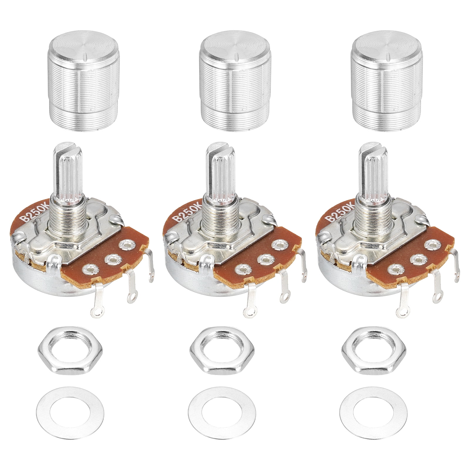 Uxcell 3 Pcs 250K Ohm Rotary Potentiometer, WH138 3 Pin Single Turn ...