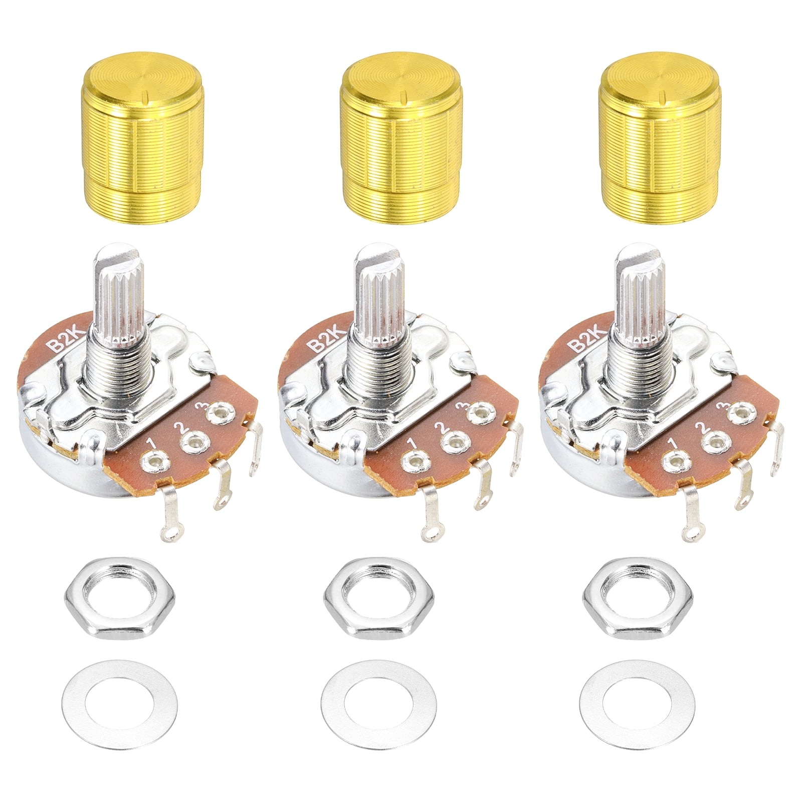 Uxcell 3 Pcs 2K Ohm Rotary Potentiometer, WH138 3 Pin Single Turn ...