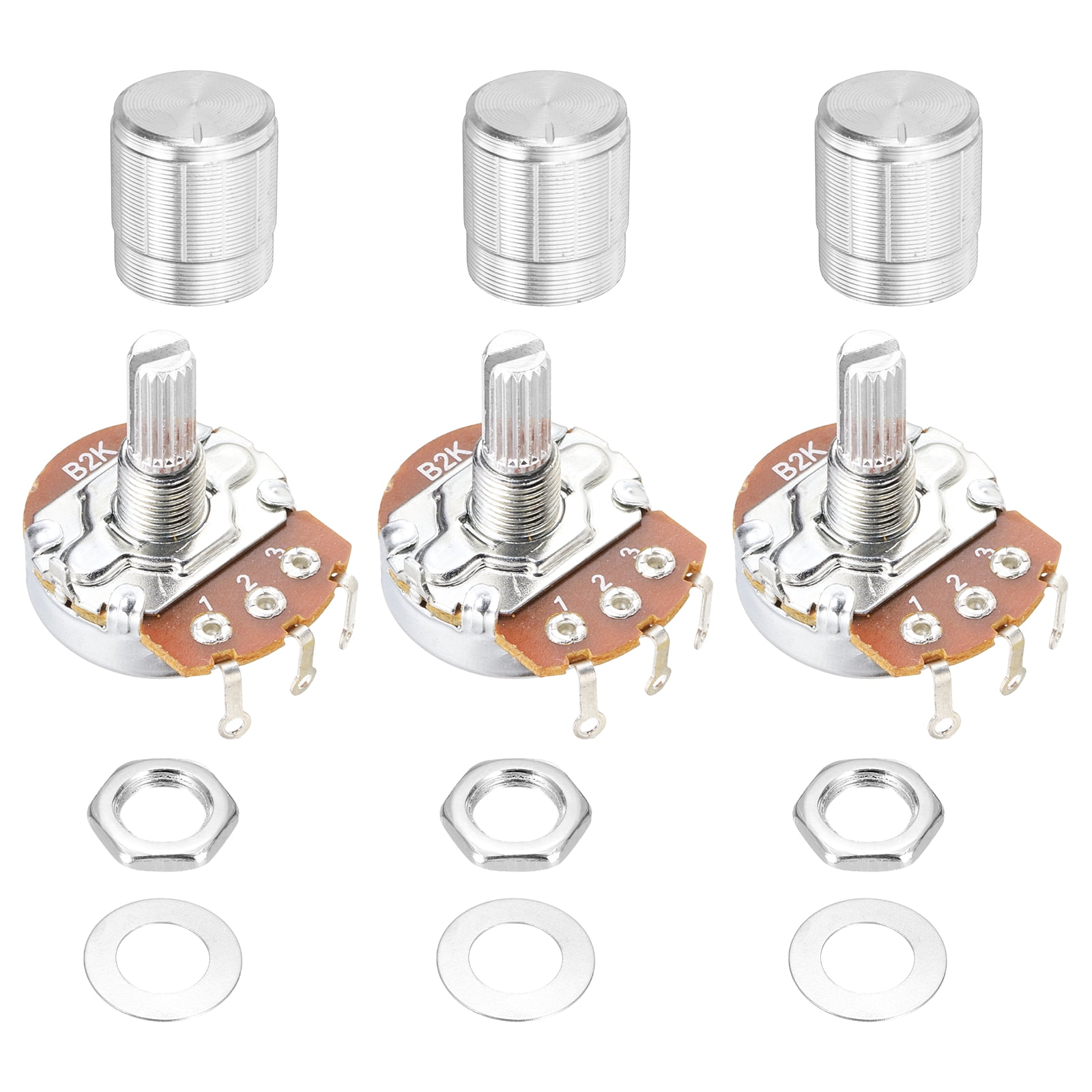 Uxcell 3 Pcs 2K Ohm Rotary Potentiometer, WH138 3 Pin Single Turn ...