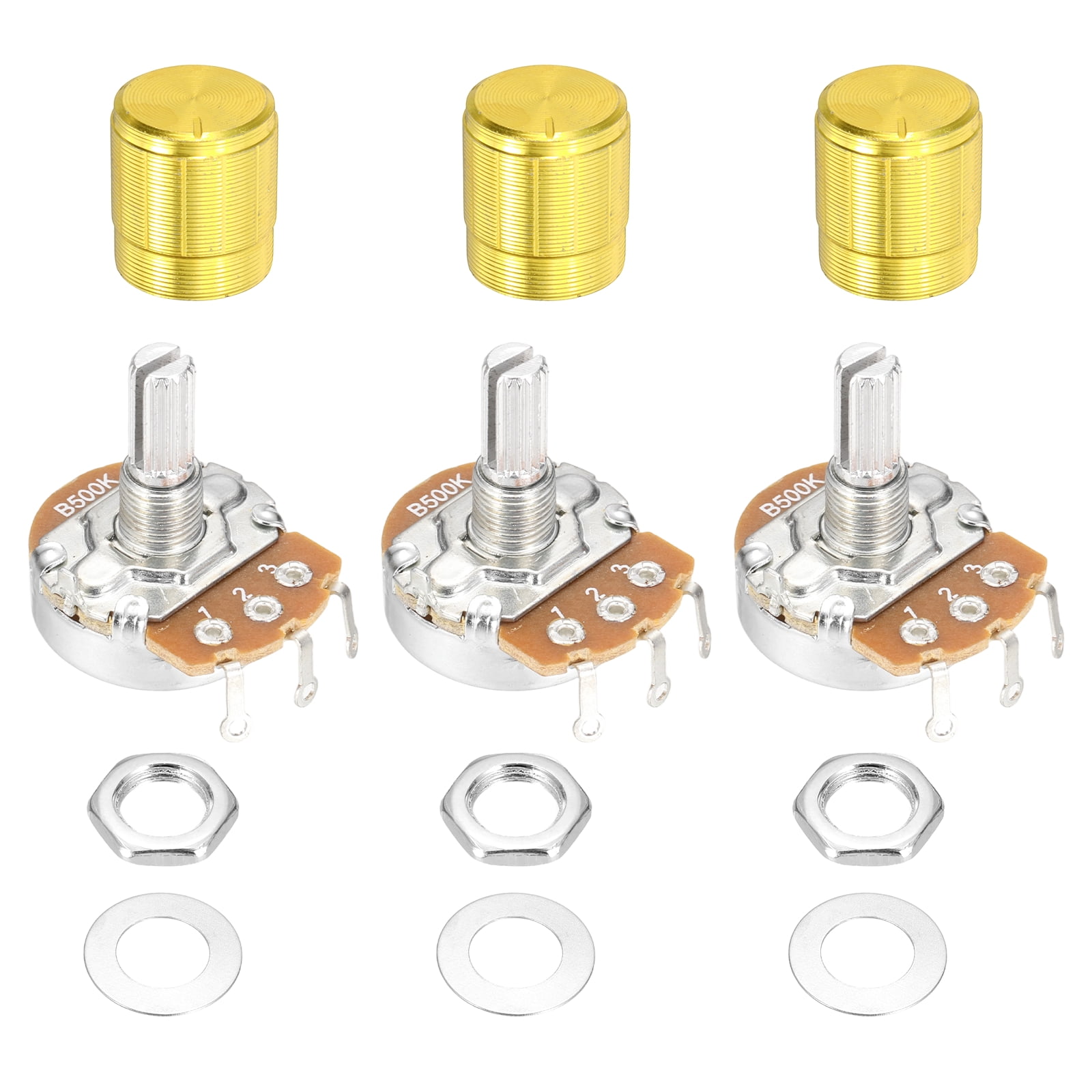 Uxcell 3 Pcs 500K Ohm Rotary Potentiometer, WH138 3 Pin Single Turn ...