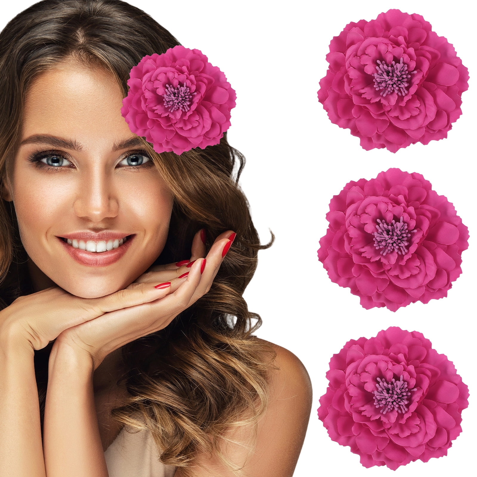 Uxcell 3 Pcs Peony Flowers Hair Clip, 4.7 Inch Artificial Fabric Head ...