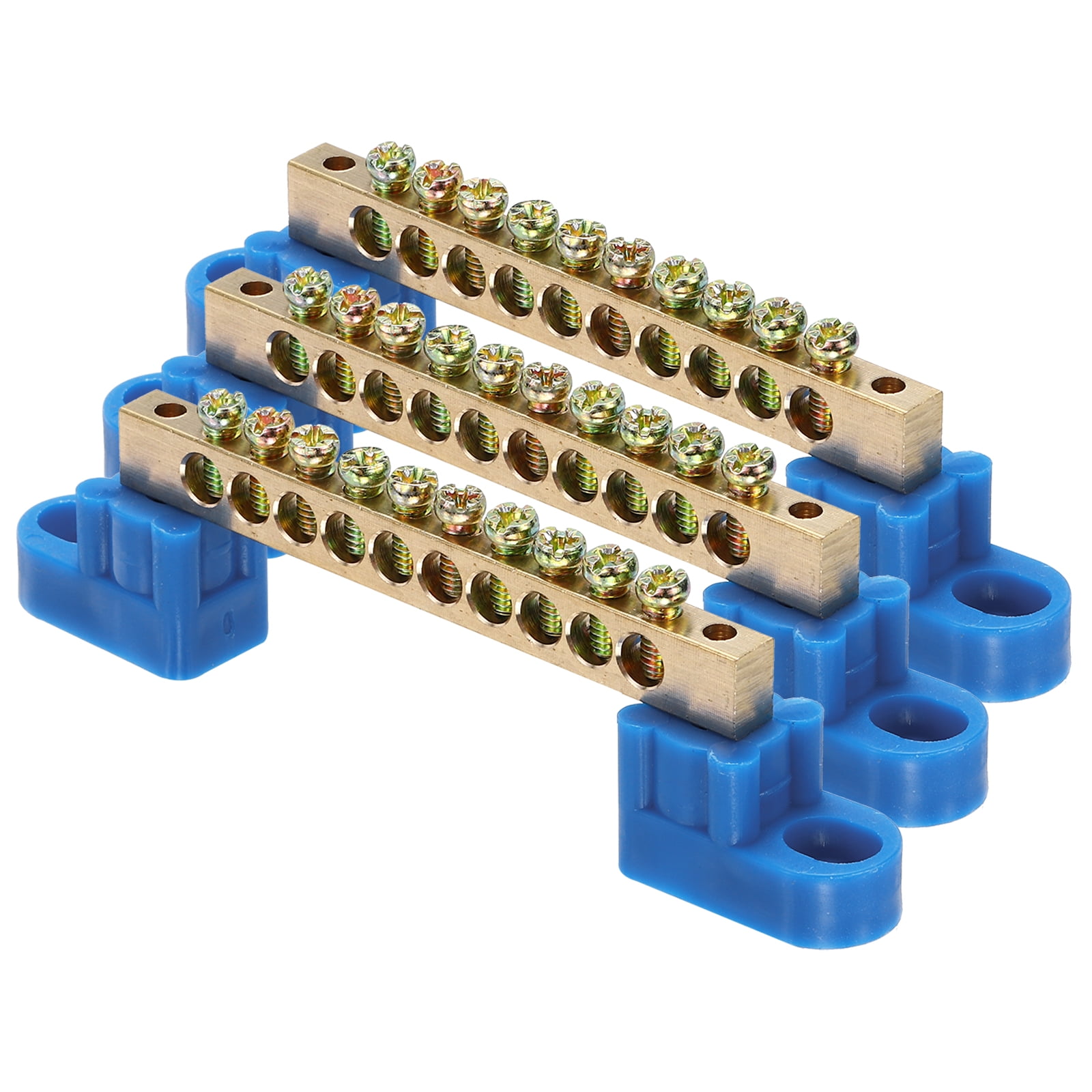 Uxcell 3 Pcs Terminal Ground Bar, 10 Positions Screw Brass Terminal Bus ...