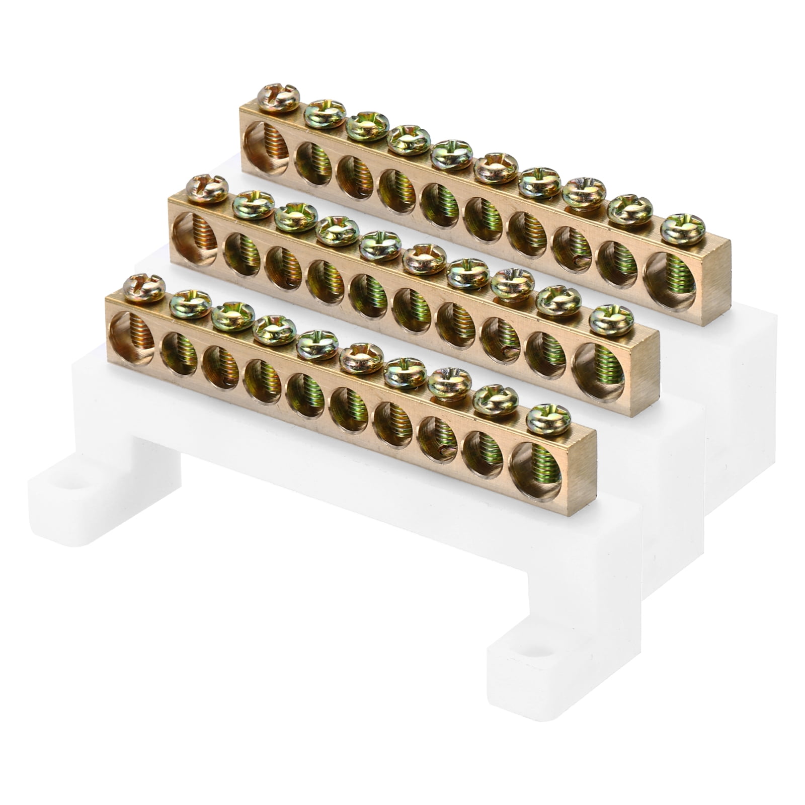 Uxcell 3 Pcs Terminal Ground Bar, 10 Positions Screw Brass Terminal Bus ...