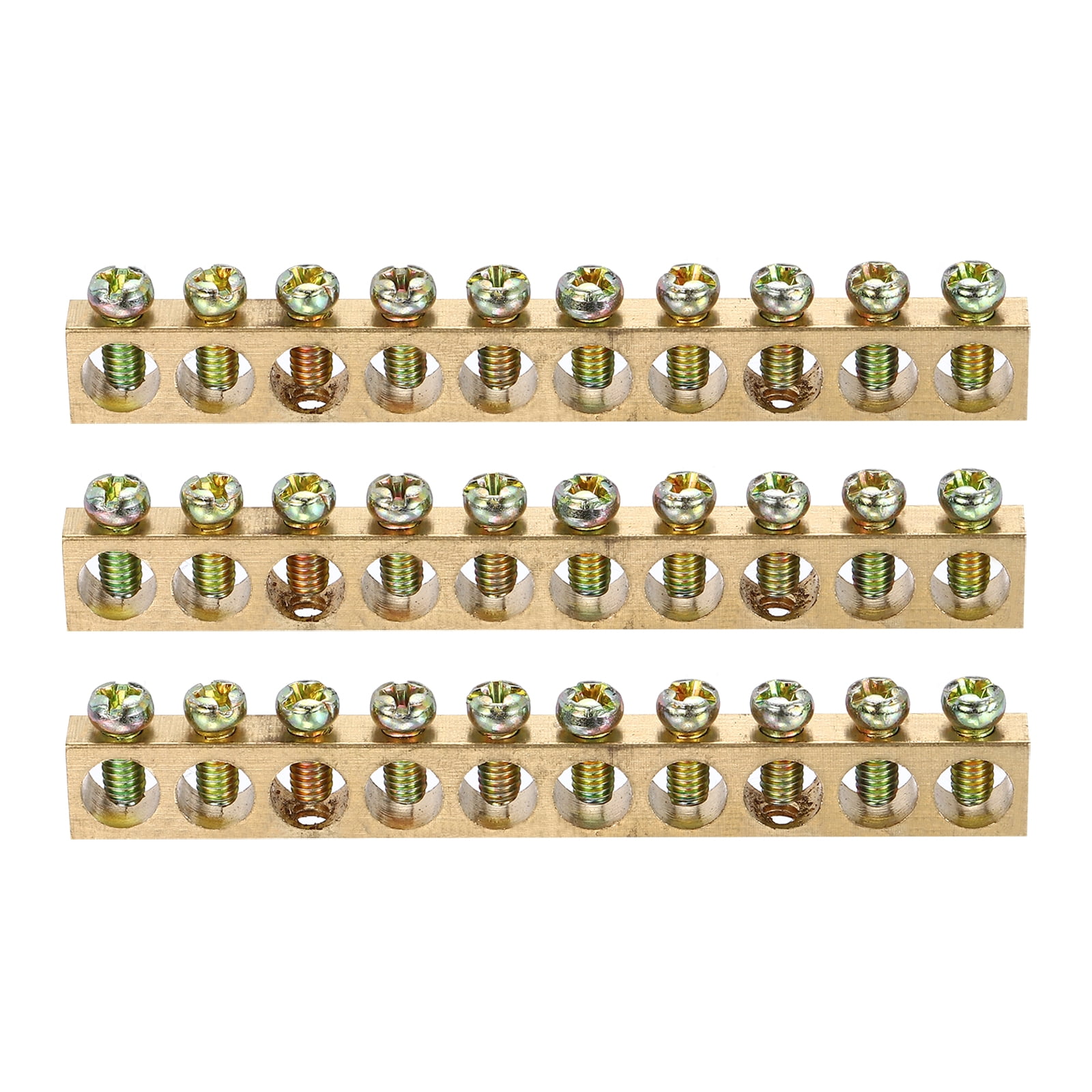 Uxcell 3 Pcs Terminal Ground Bar, 10 Positions Screw Brass Terminal ...