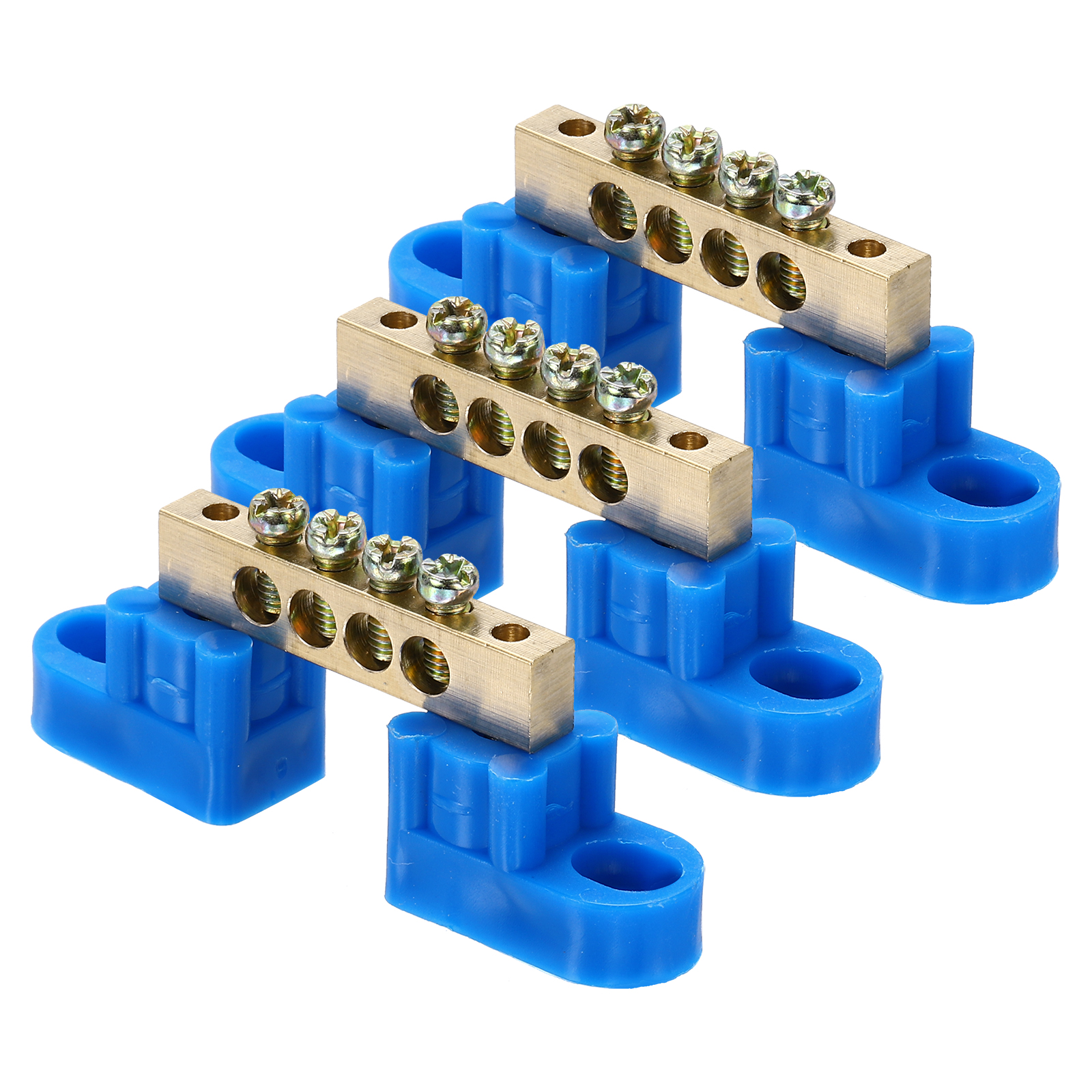 Uxcell 3 Pcs Terminal Ground Bar, 4 Positions Screw Brass Terminal Bus ...